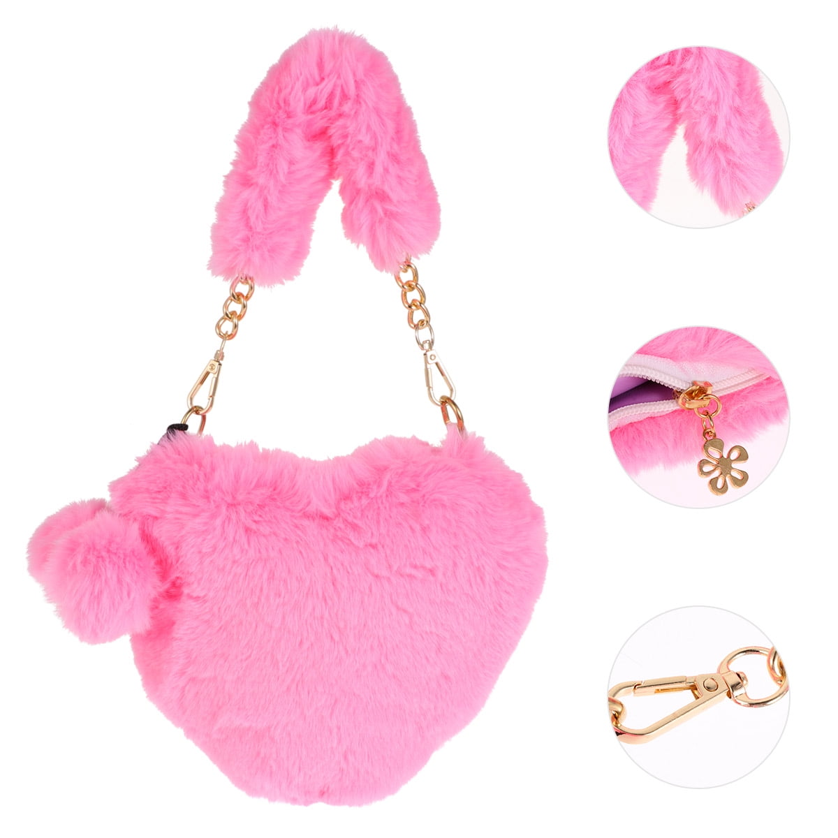 SOPOTUTU 1Set Pink Plush Heart-shaped Bag for Women Fashion Tote Fluffy ...