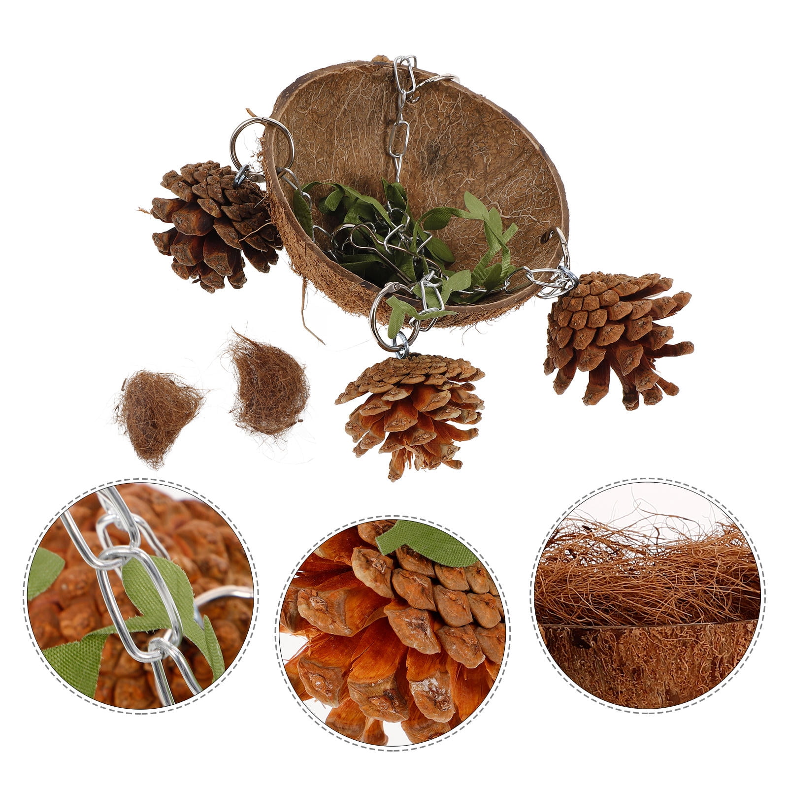 SOPOTUTU 1Set Shredded Coconuts Hanging Swing Toy for Birds Coconut Hut ...