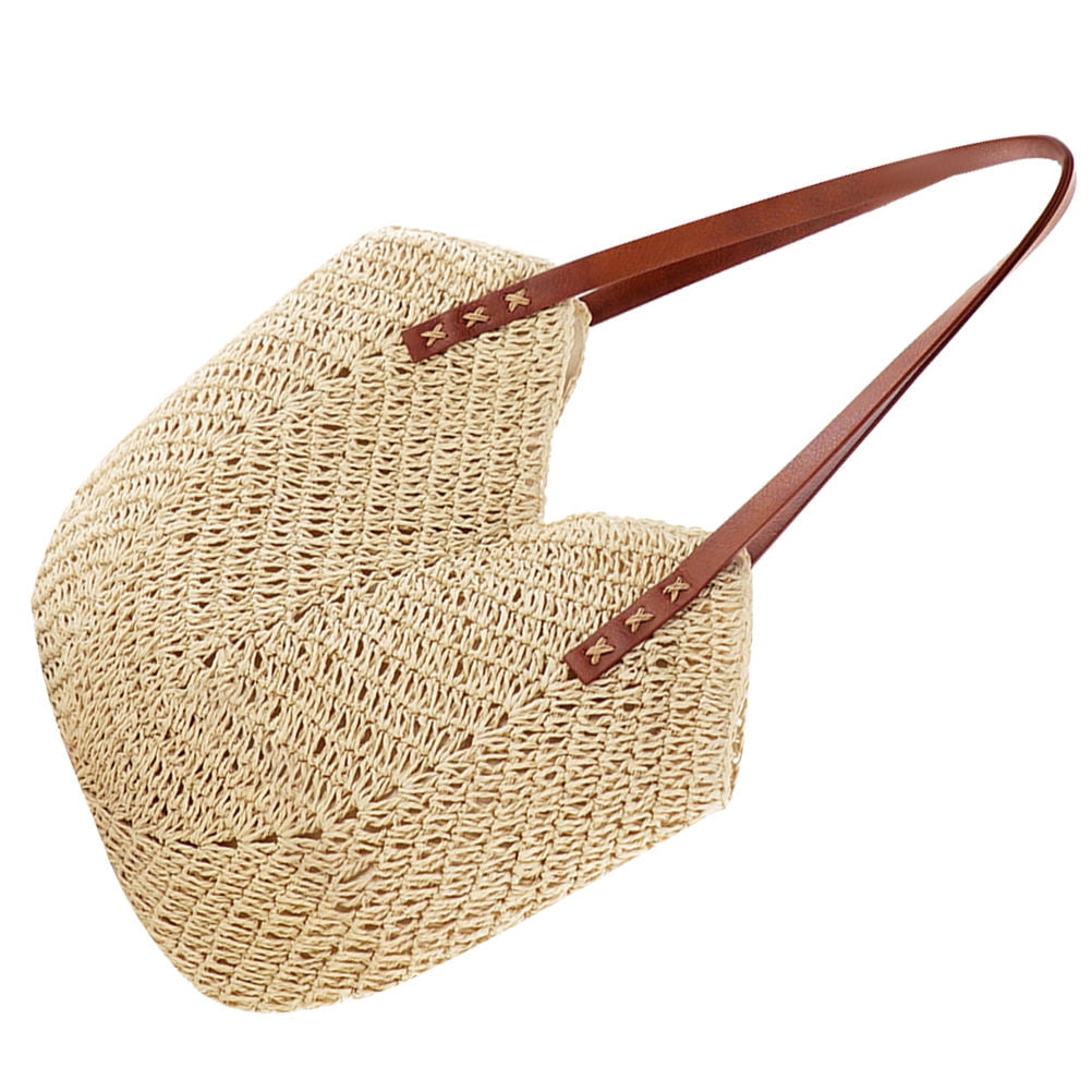 SOPOTUTU Women Beige Soft Large Straw Shoulder Bag Handmade for Daily ...