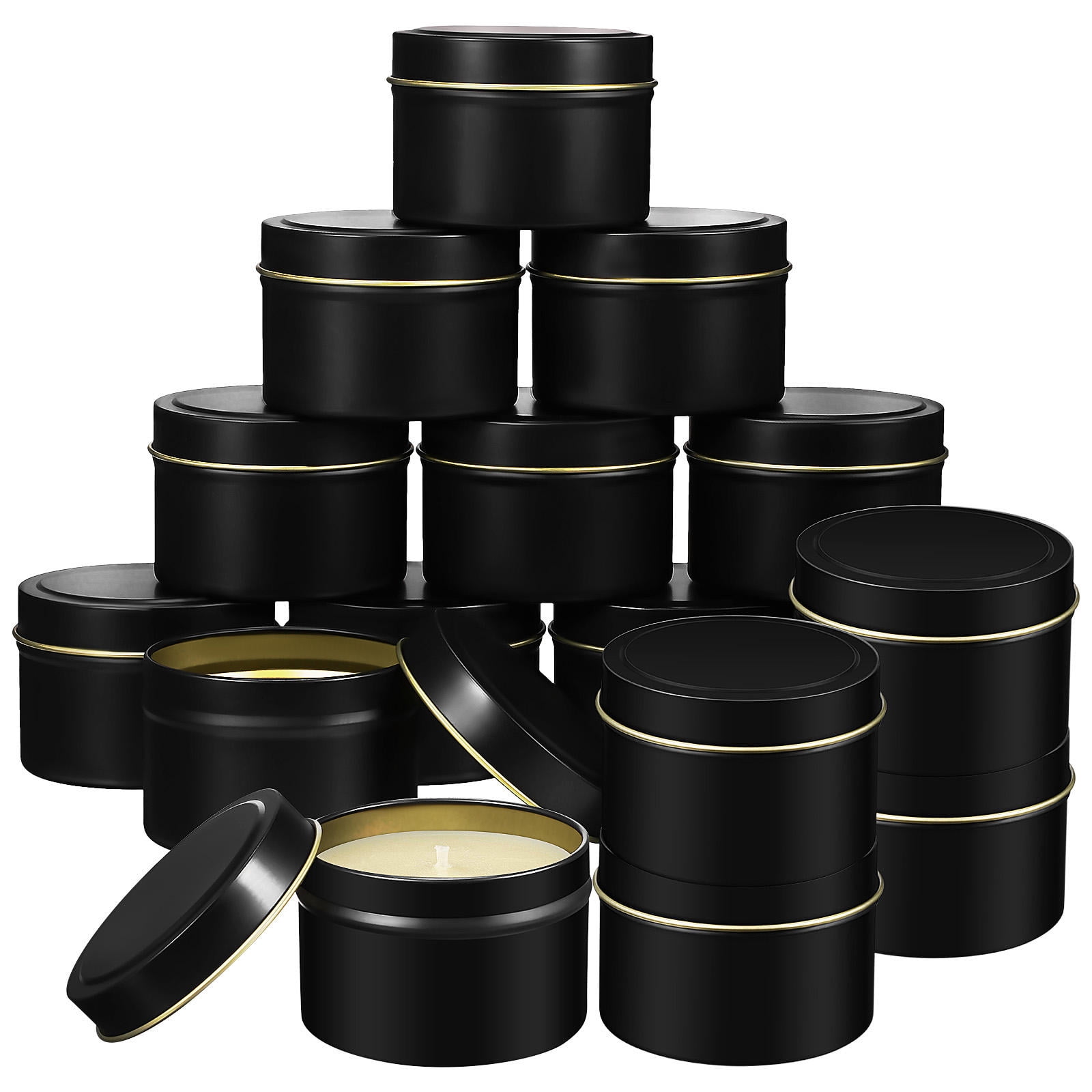 SOPOTUTU 24Pcs Empty Candles Jar Round Tinplate Box Black for Home and ...