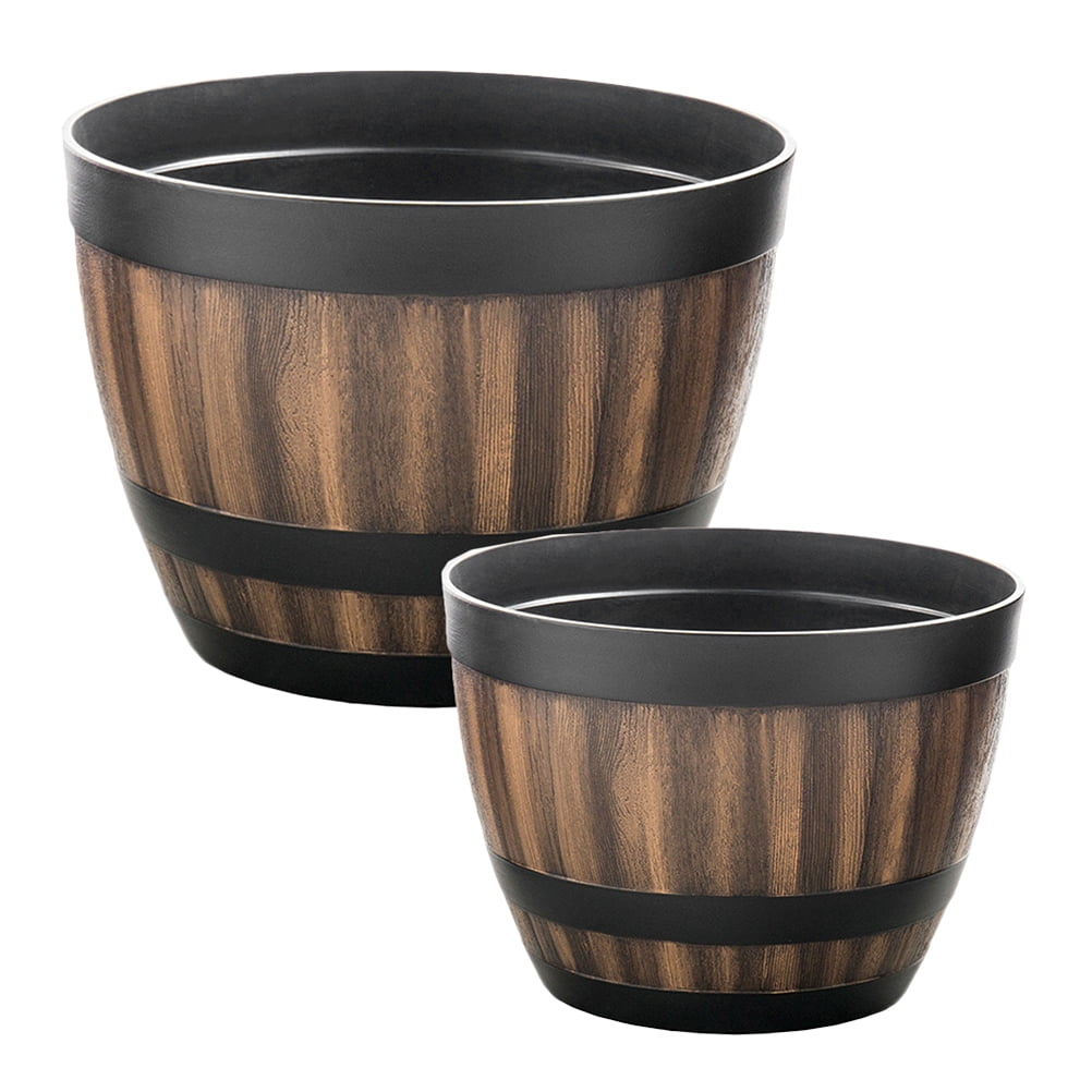 SOPOTUTU 2Pcs Modern Resin Barrel Planter Pot Durable Hydroponic ...