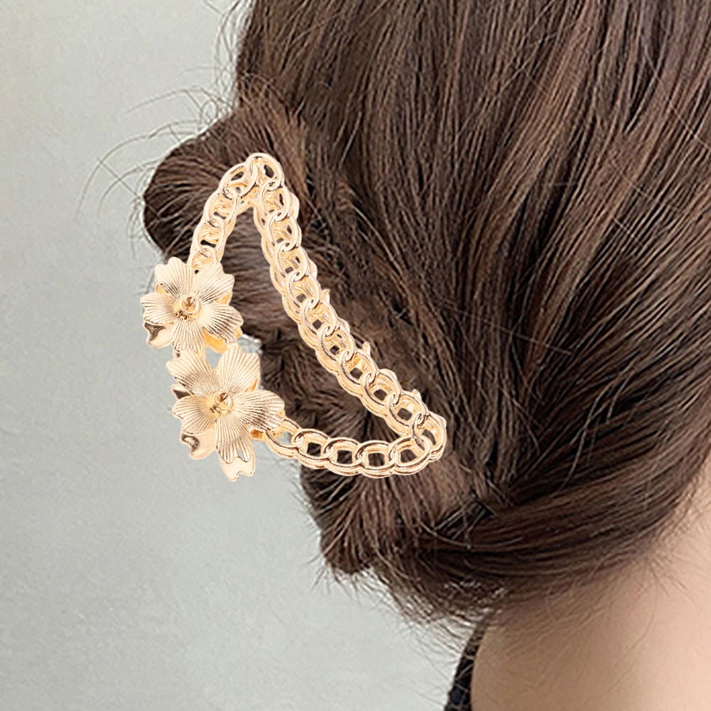 SOPOTUTU 2Pcs Hair Clips for Women, Versatile Golden Floral Design Hair ...