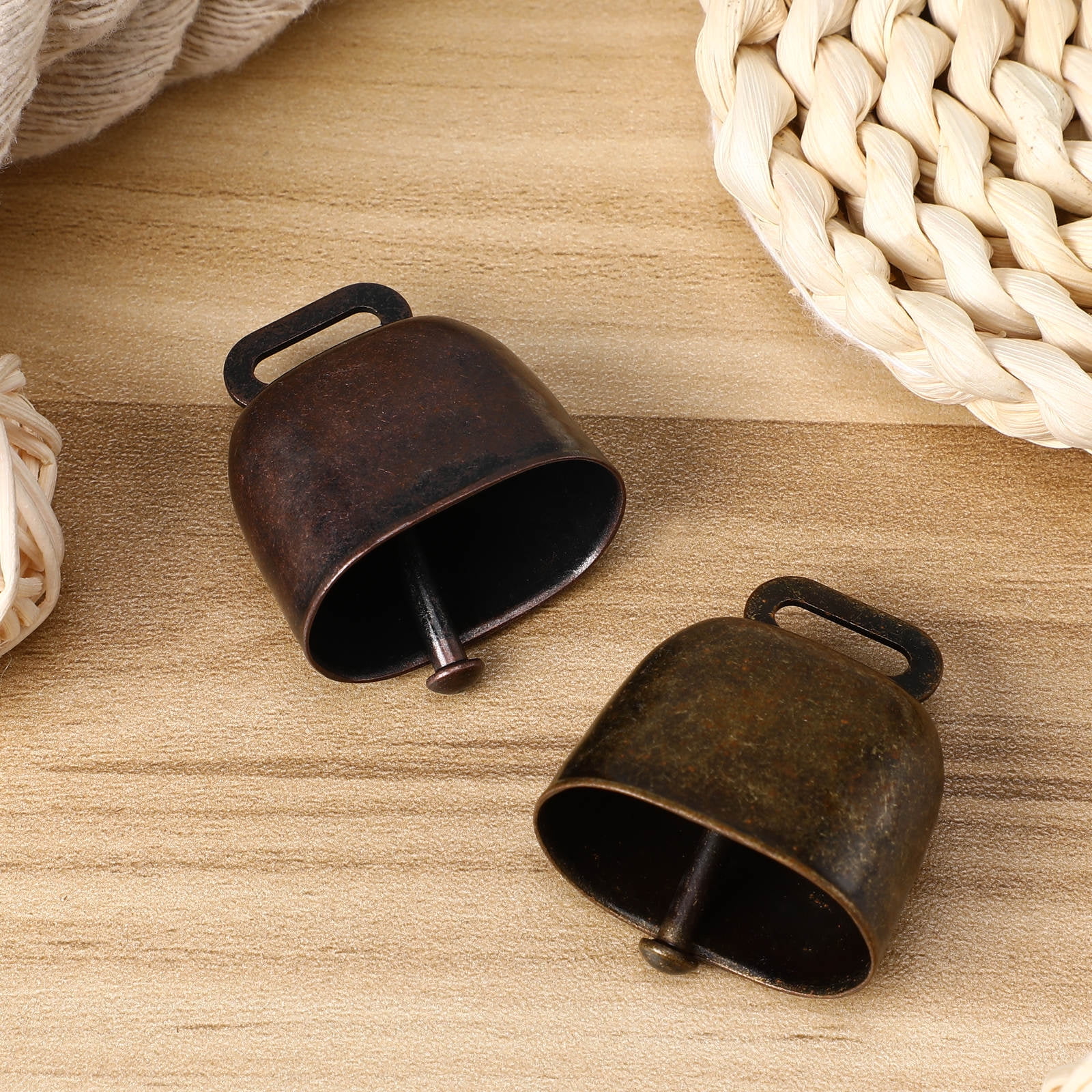 SOPOTUTU 2Pcs Iron Cow Bells for Cattle Farm Animal Loud Bell with Red ...