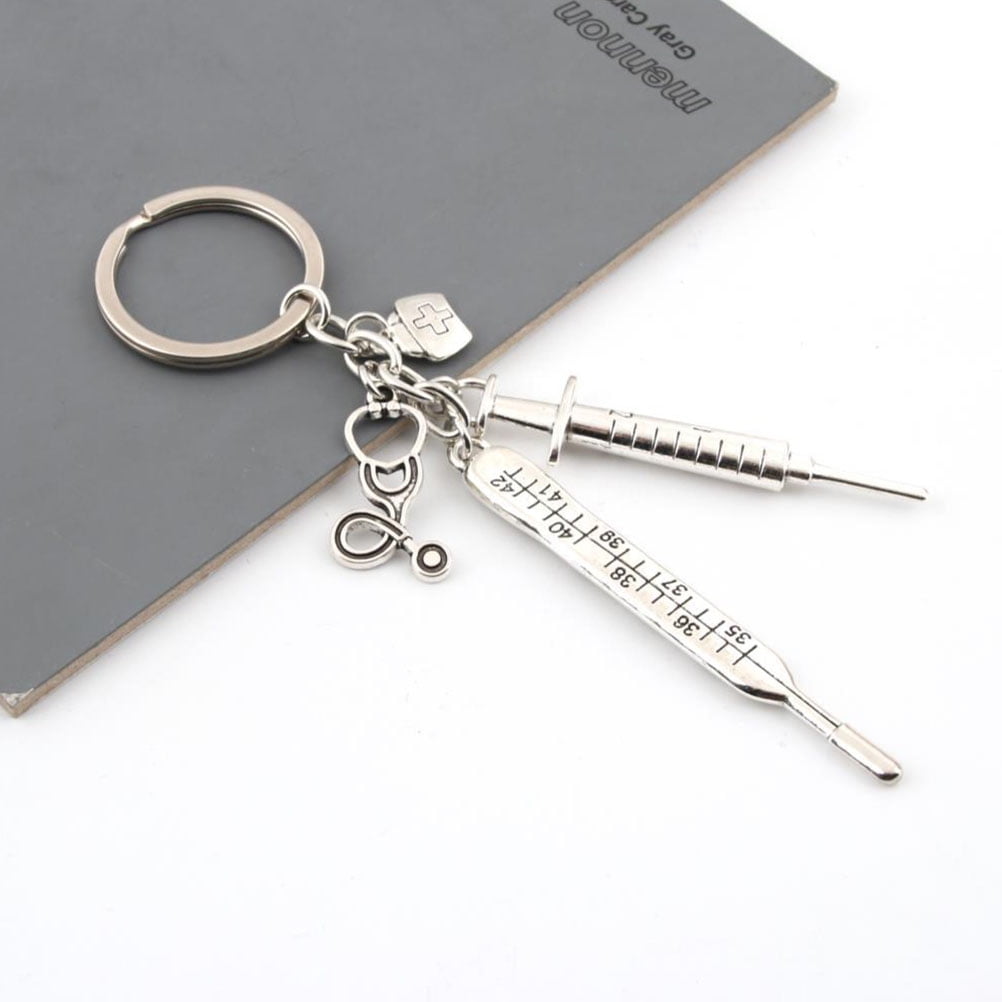 SOPOTUTU 2Pcs Keychain Holder Thermometer Shape Silver Alloy for Men ...