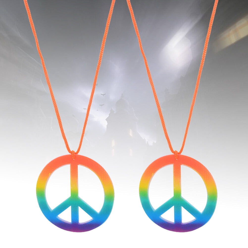 SOPOTUTU 2Pcs Necklace Pendant Peace Symbol Round Multi-colored Plastic ...