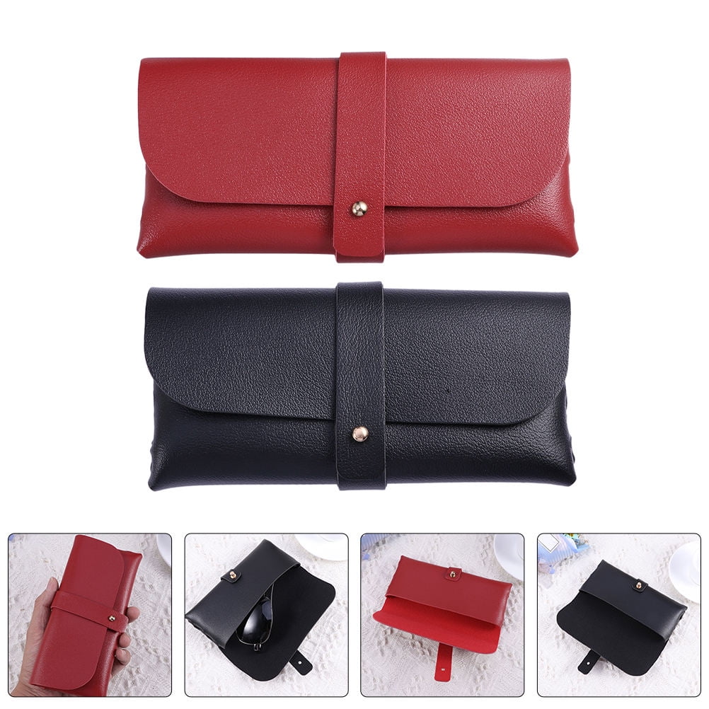 SOPOTUTU 2Pcs Red PVC Leather Clamshell Glasses Case With Portable ...