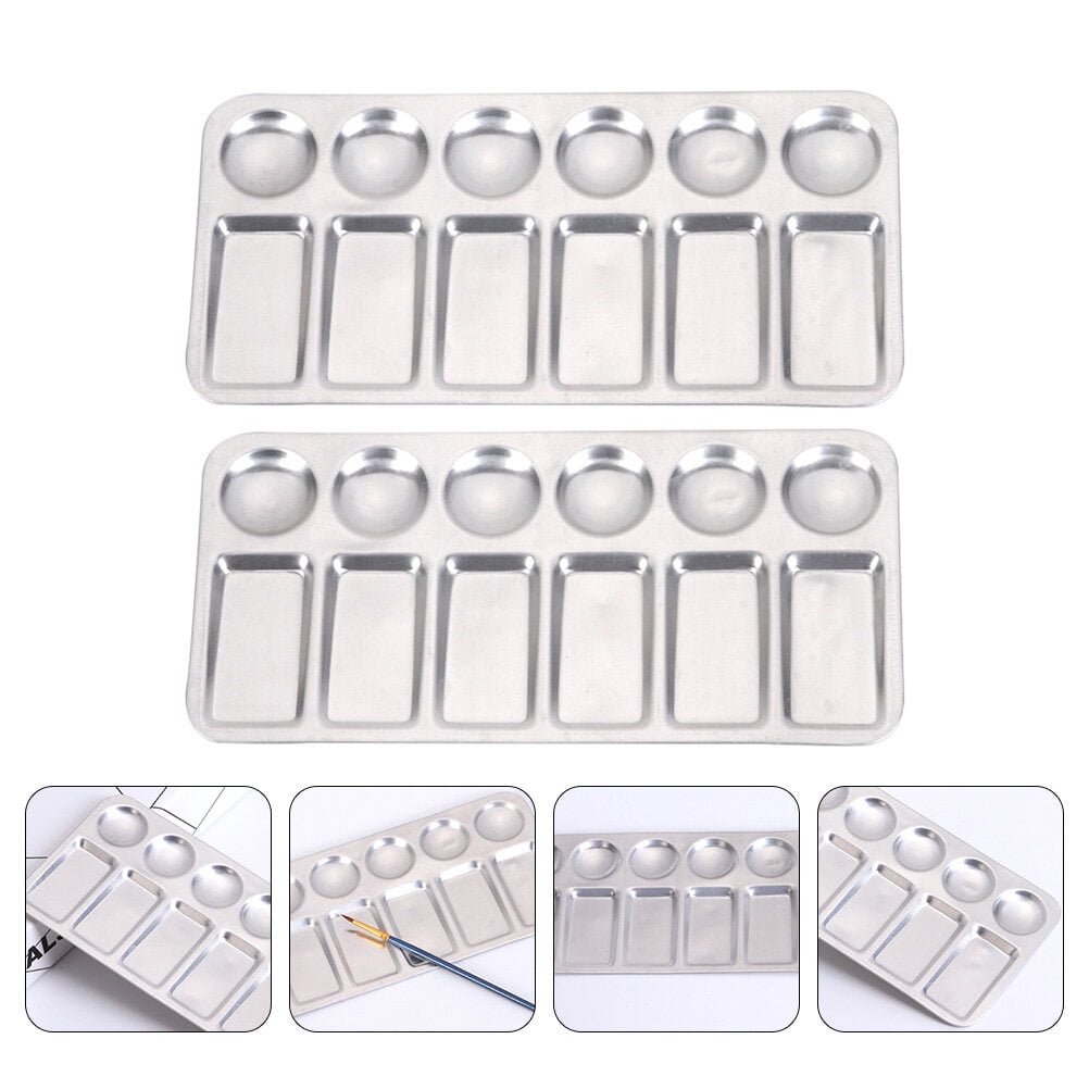 SOPOTUTU 2Set 9.04x4.32x0.39 Inch Silver Pigment Mixing Tray with 12 ...
