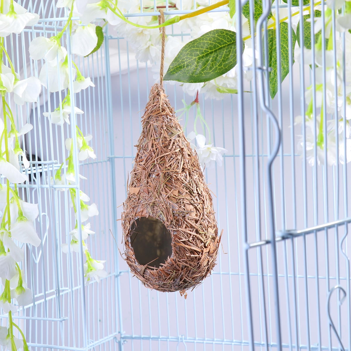SOPOTUTU 2Set Handmade Hanging Bird Nest Bamboo Light Brown Nature ...