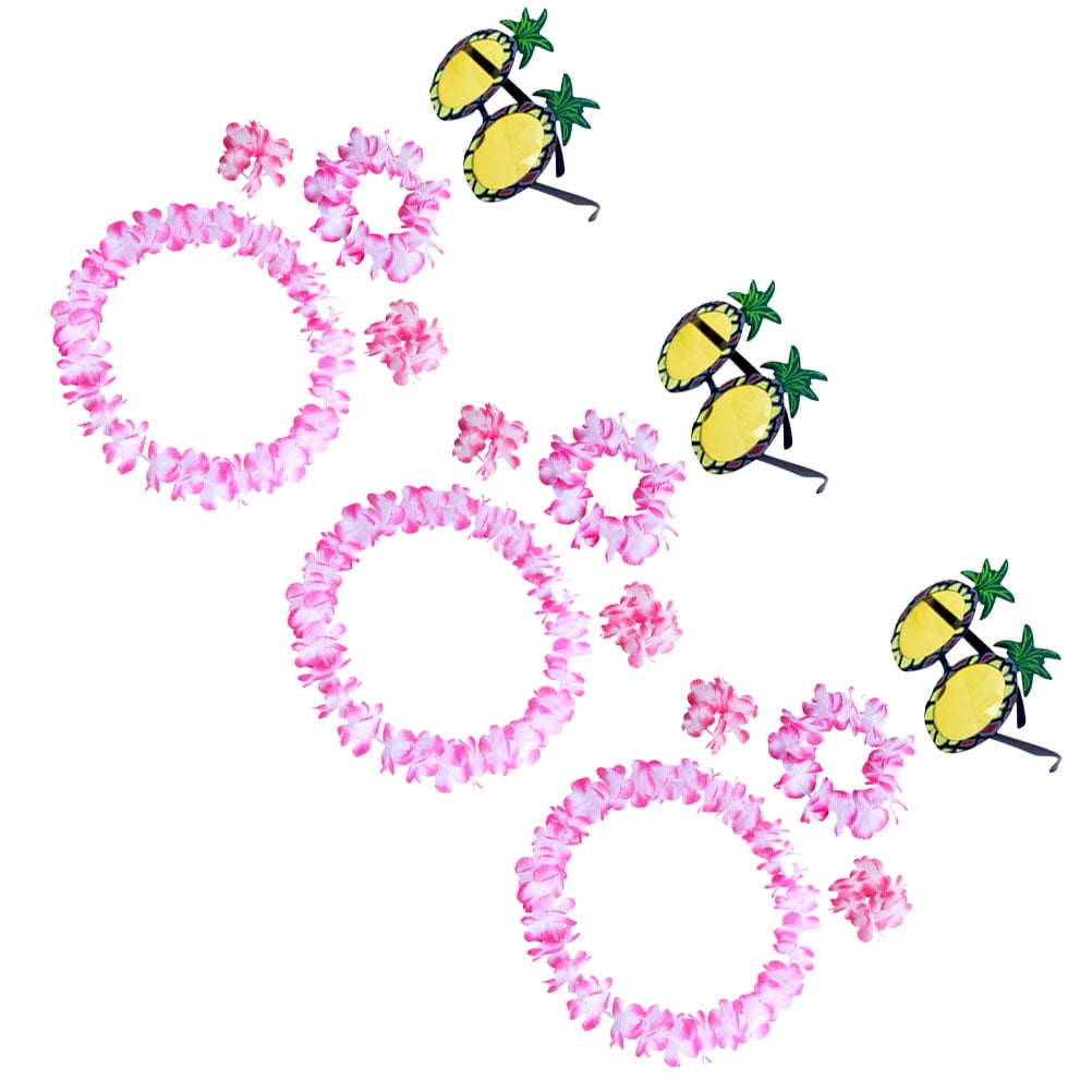 SOPOTUTU 3 Sets Hawaiian Leis Pink Cloth Circular Luau Party Photo ...