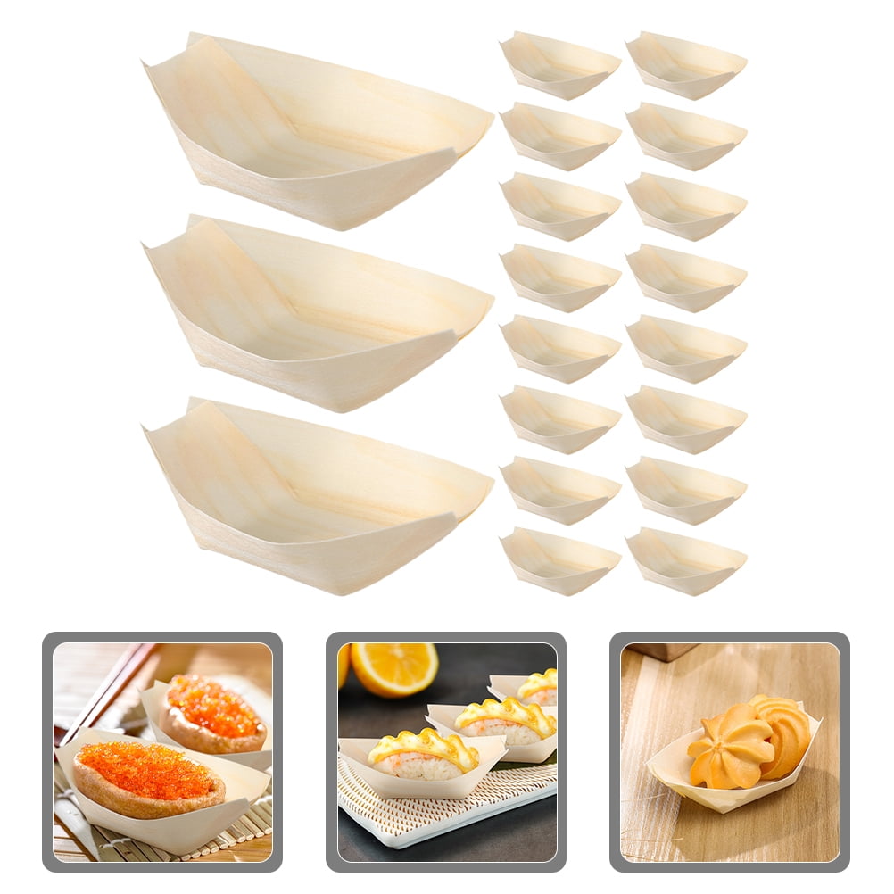 SOPOTUTU 300Pcs Wood Boat Plates for Sushi and Sashimi at Pool Parties ...
