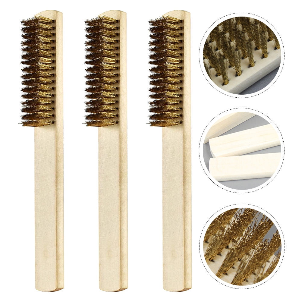 SOPOTUTU 3Pcs Copper Wire Brush Wood Color Khaki for Cleaning and ...
