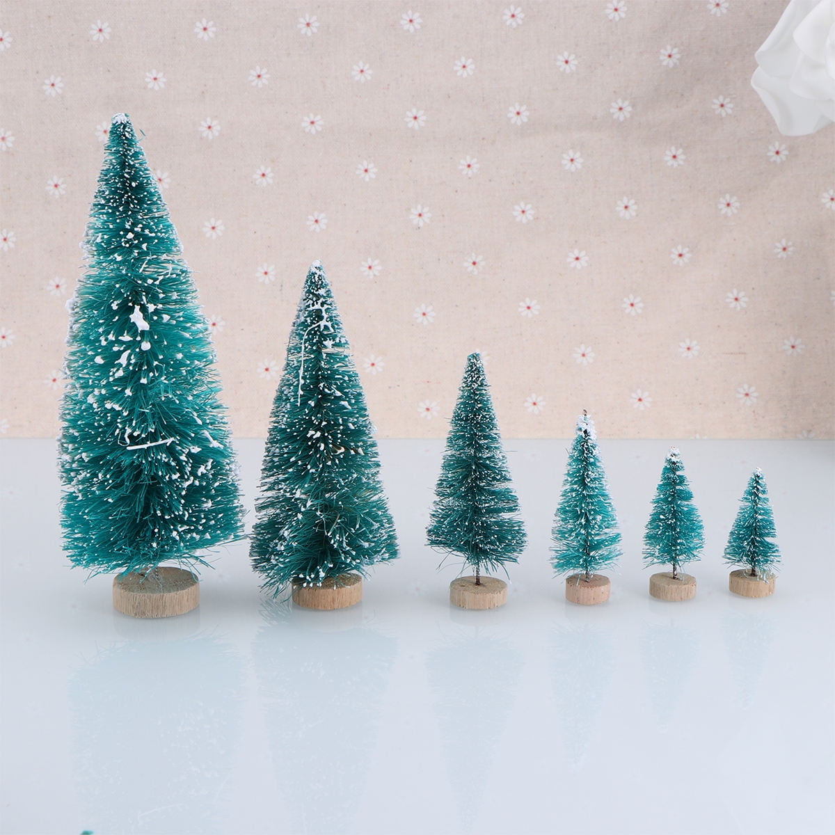 SOPOTUTU 48Pack Miniature Tree Decorations Sisal Silk Wooden Base ...