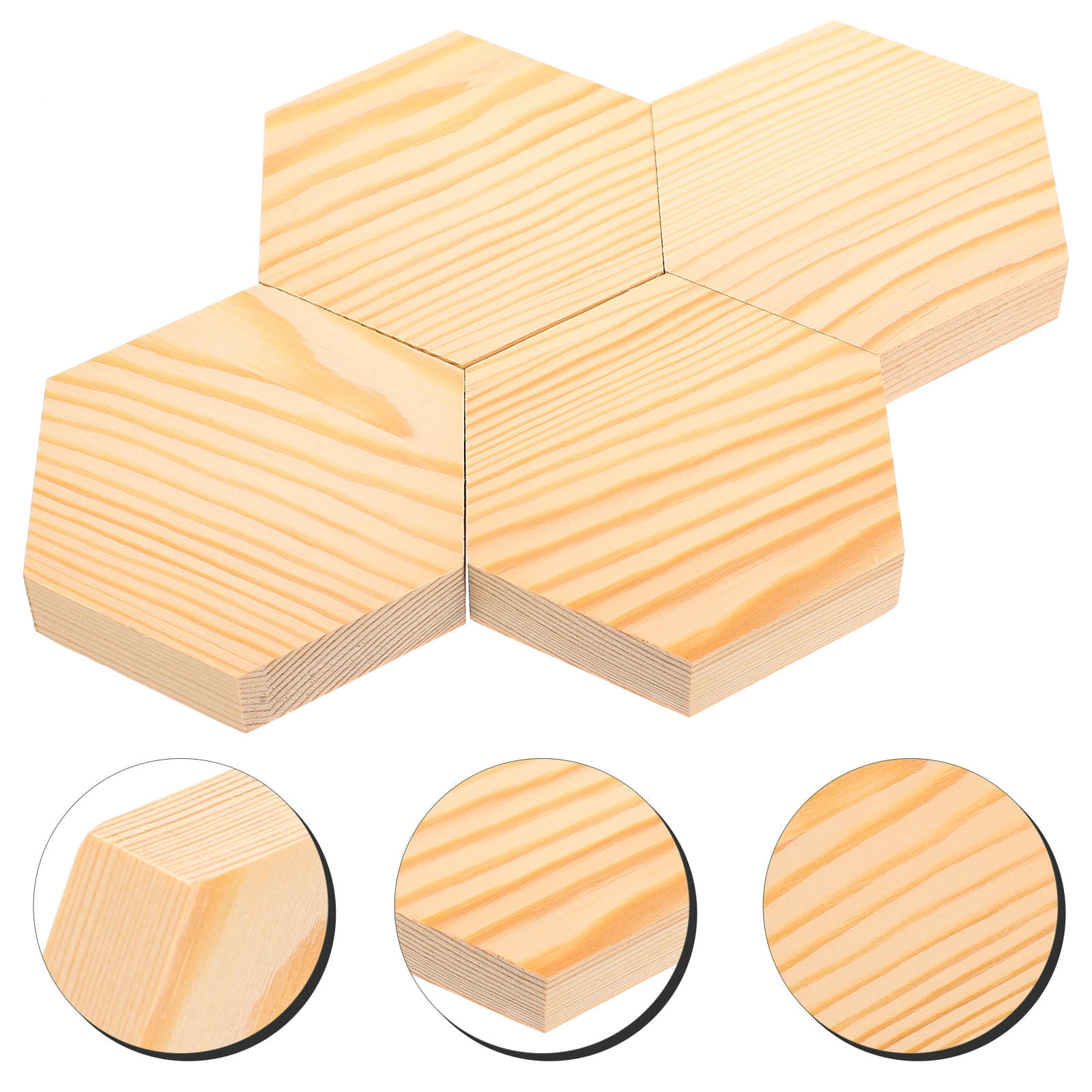 SOPOTUTU Unfinished Hexagon Wood Pieces Beige Pine for DIY Projects ...