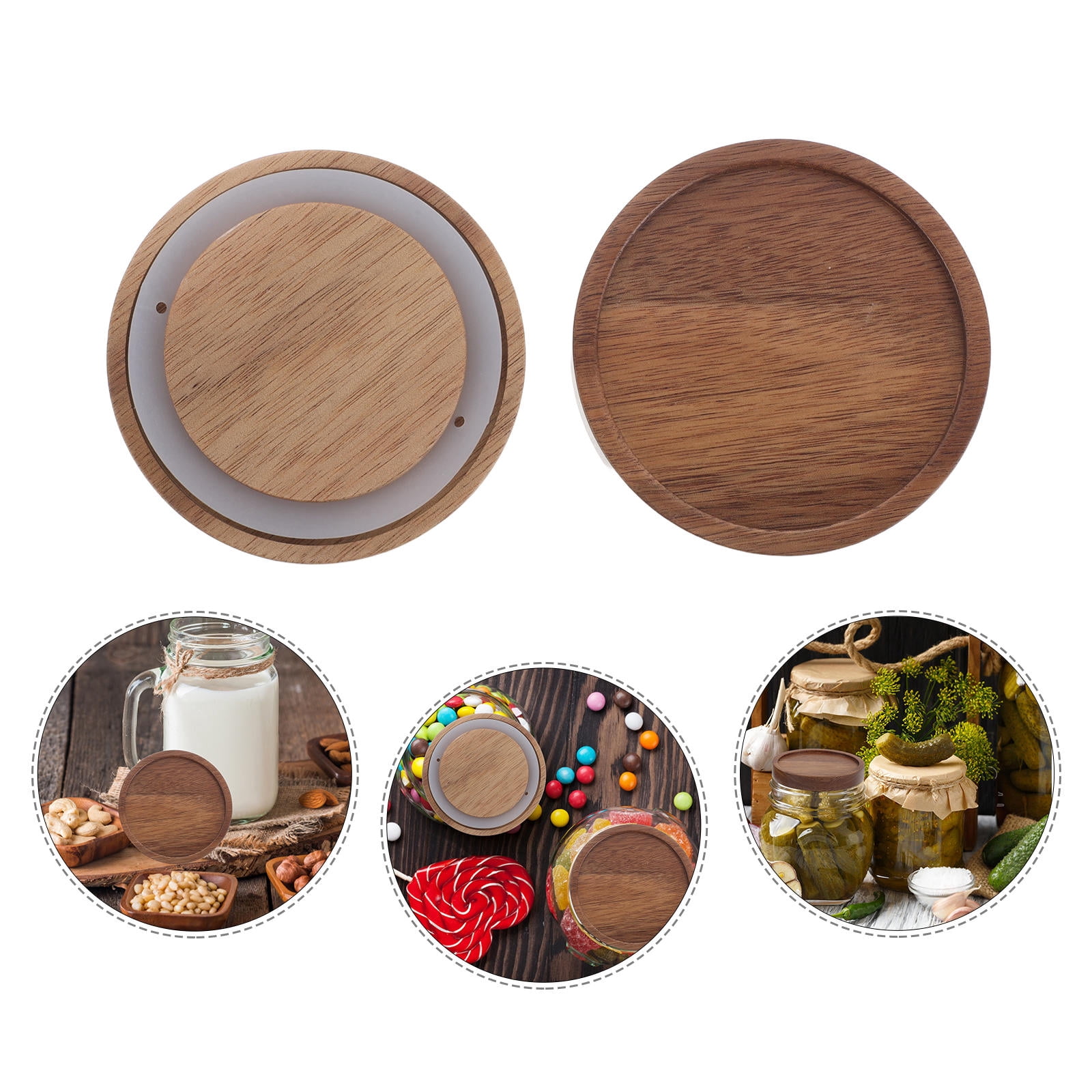 SOPOTUTU 4Pcs Coffee Acacia Wood Replacement Lids for Wide Mouth Glass ...