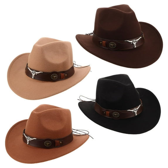 SOPOTUTU 4Pcs Wide Brim Western Hat Woolen Material Unisex Adjustable ...