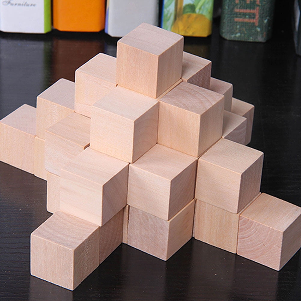 SOPOTUTU Unfinished Square Wood Pieces Wooden Craft Cubes Light Yellow ...