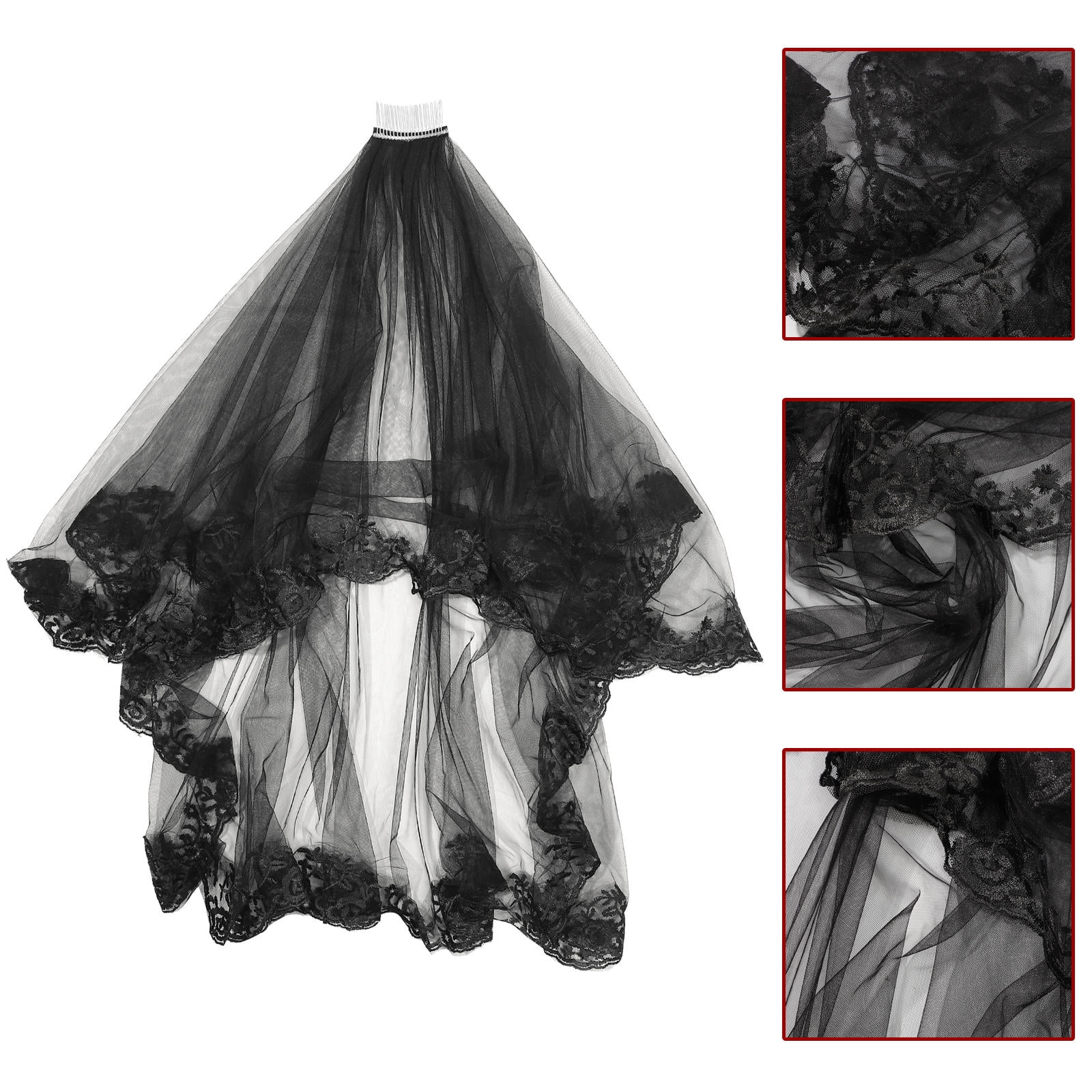 SOPOTUTU Lace Veils Black Fancy Dress Veil Long 1Set - Walmart.com