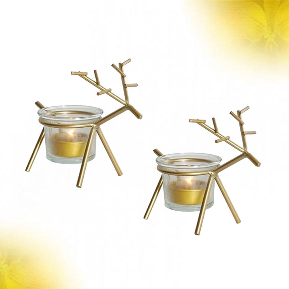 SOPOTUTU Reindeer Tea Light Holder Iron Art Candlestick Golden 2Pcs 5 ...