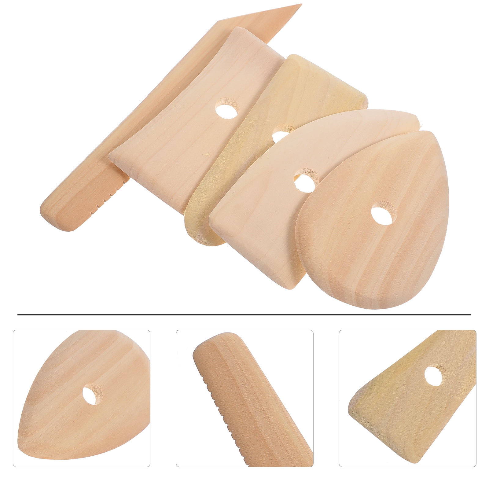 SOPOTUTU Pottery Making Tools 5Pcs Beige Wooden Suit for Clay Art ...