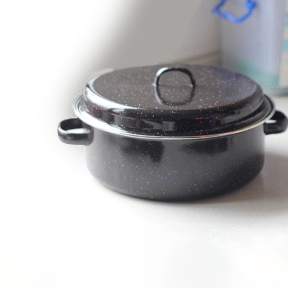 SOPOTUTU Iron Enamel Round Roaster Pans with Lids for Roasting Sweet ...