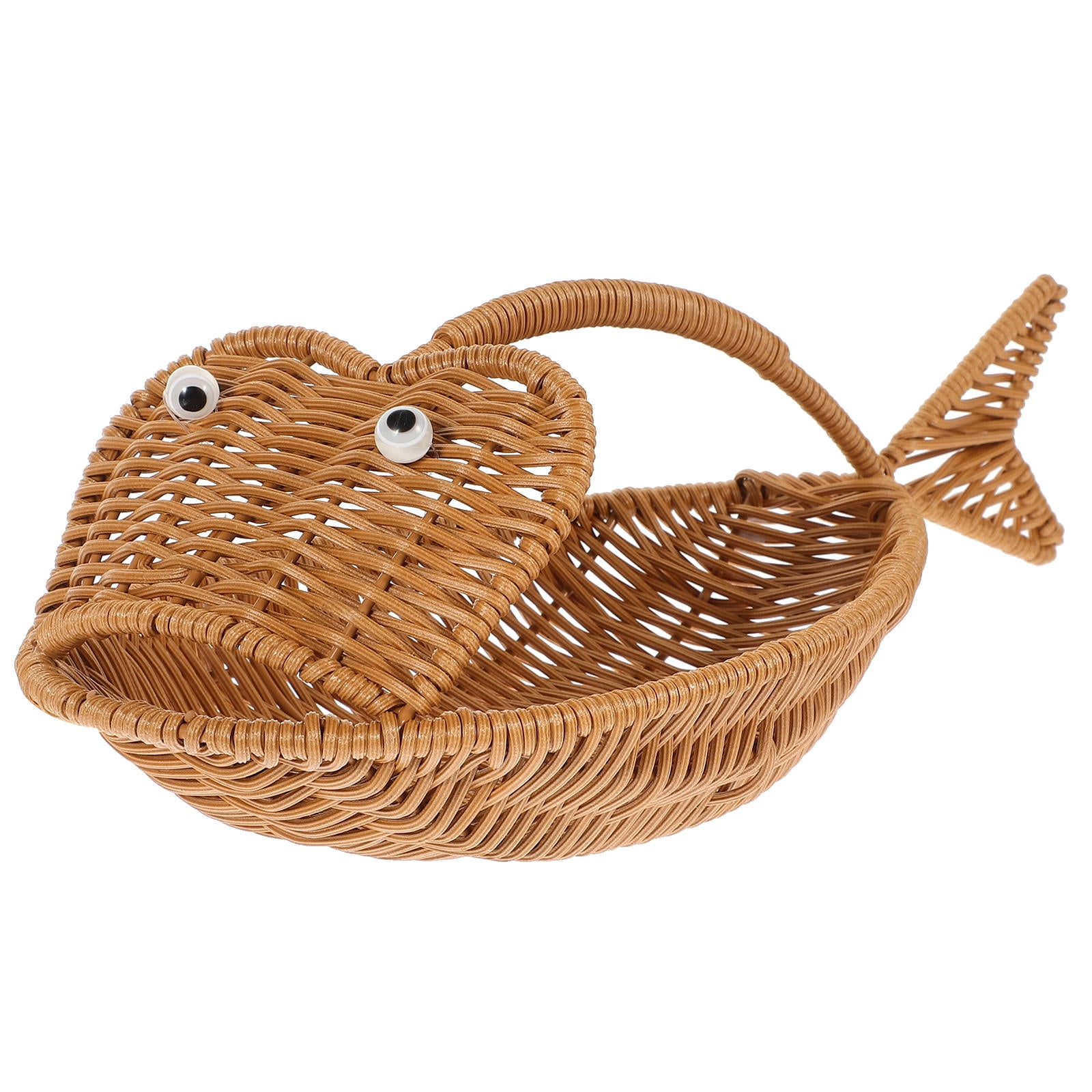 SOPOTUTU Brown Imitation Rattan Fish Shape Fruit Basket Versatile ...