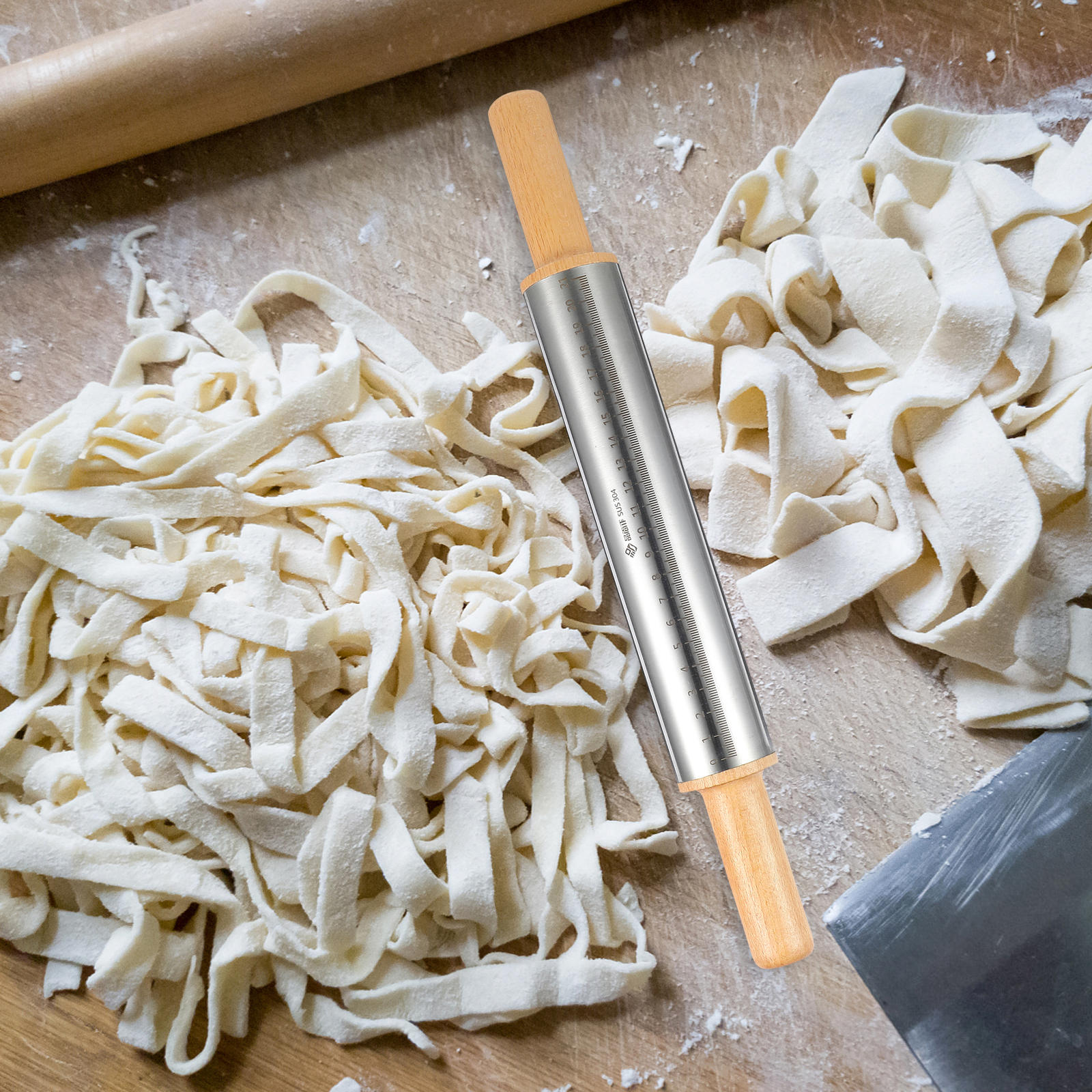 SOPOTUTU Beech Wood and Stainless Steel Rolling Pin for Pizza, Pasta ...