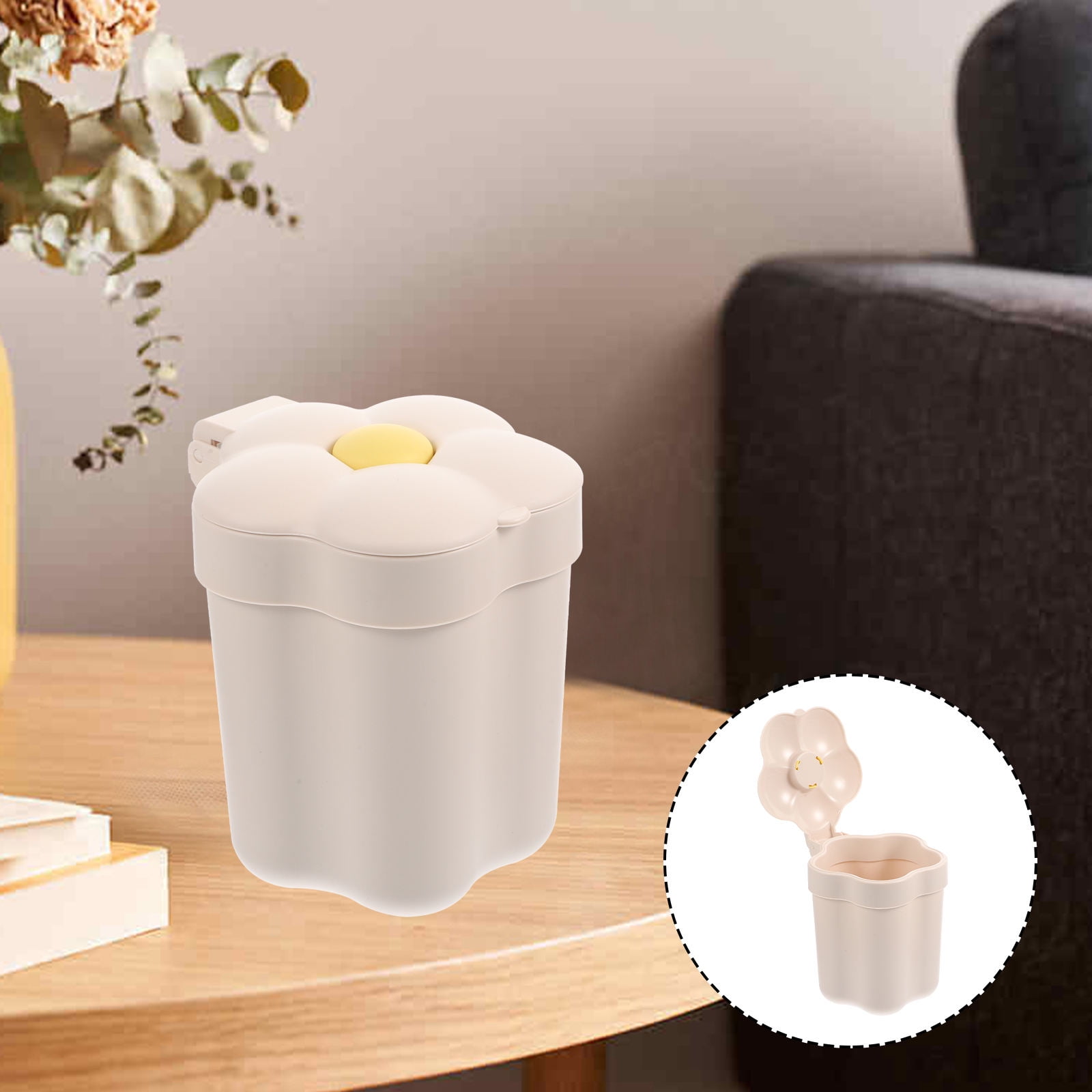 SOPOTUTU Creative Trash Can Table Trash Can White Plastic Garbage ...