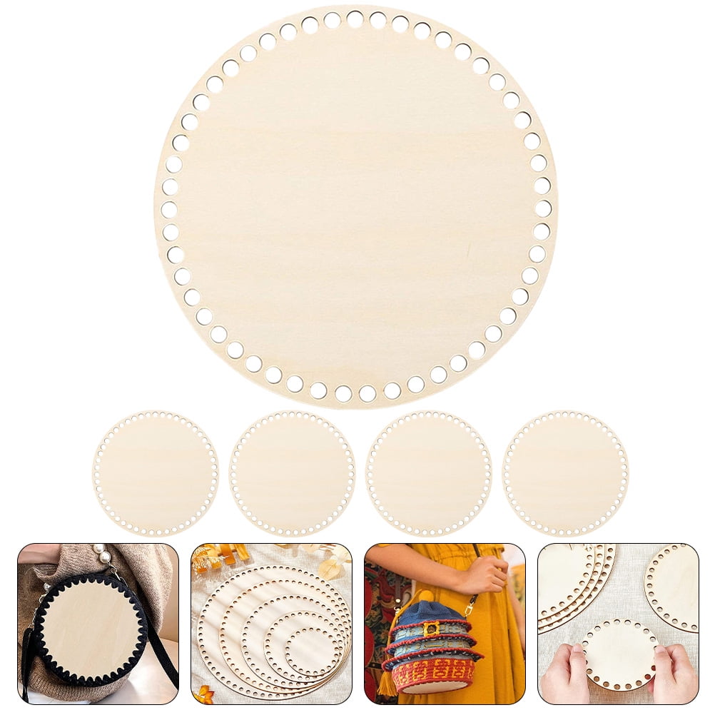 SOPOTUTU Crochet Bag Bases 5Set Light Yellow Round Wood for DIY Craft ...
