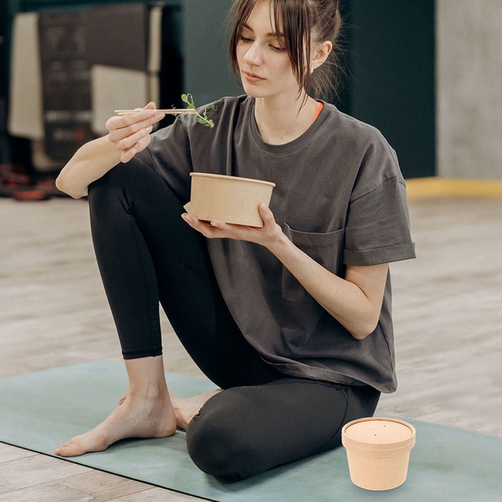 SOPOTUTU 40Pcs Disposable Kraft Paper Porridge Cups Lid Khaki for ...