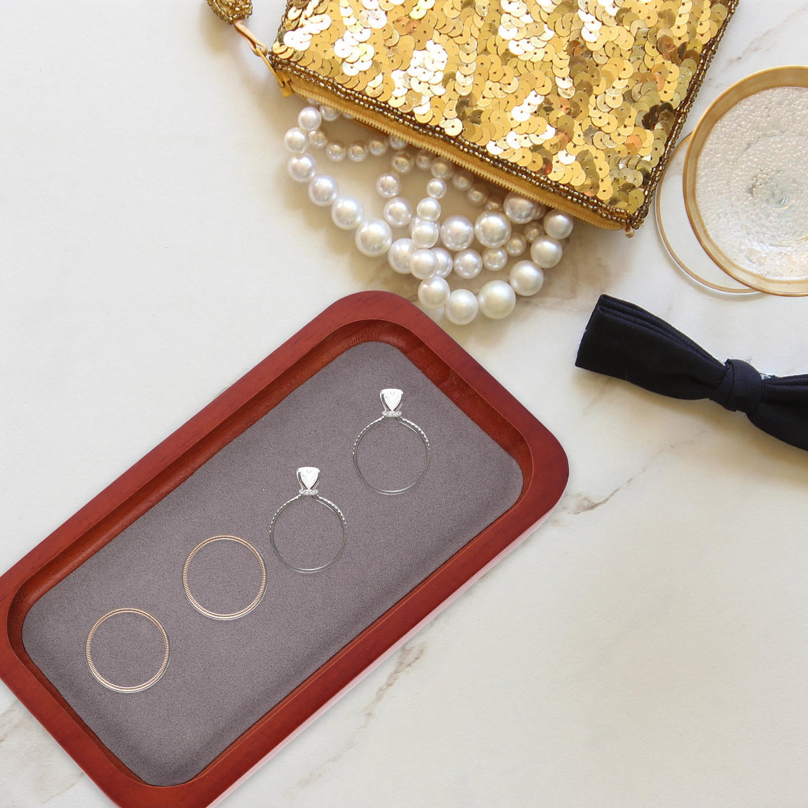 SOPOTUTU Elegant Dark Red Wooden Jewelry Tray Sopotutu Supple Surface ...