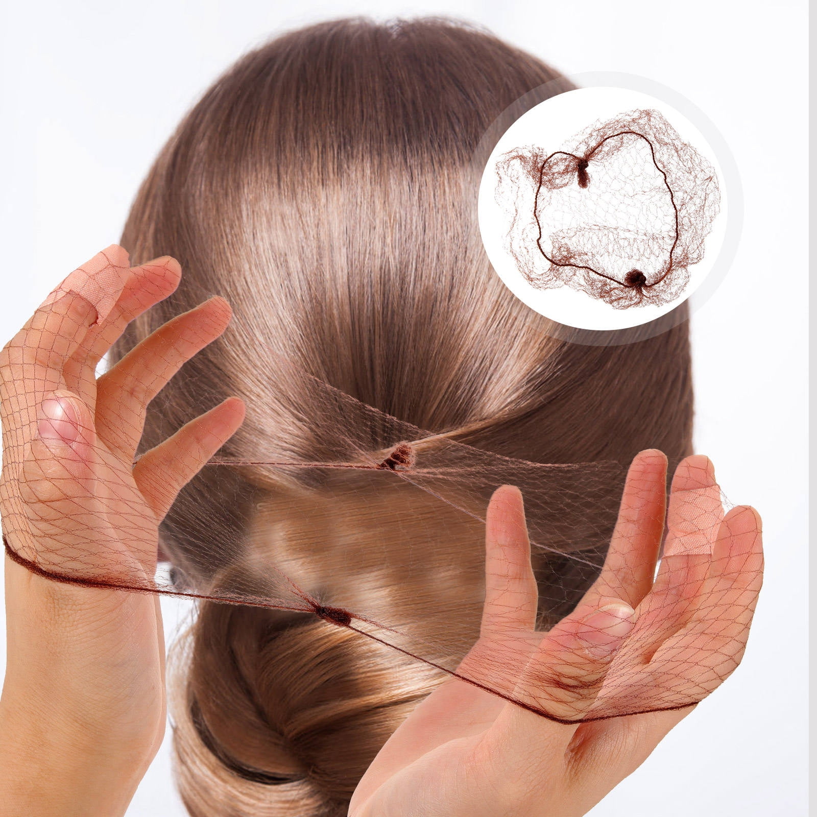 SOPOTUTU Elastic Hair Net for Bun 50Pcs Coffee Nylon Round Invisible ...