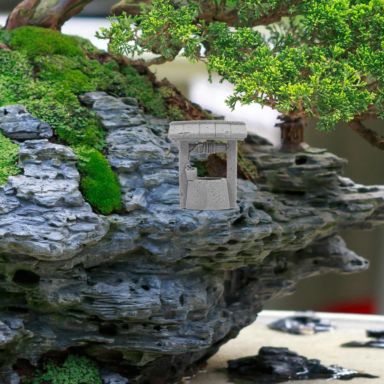 SOPOTUTU Fairy Figurine Wishing Well Miniature Water Well Grey 1Pack ...