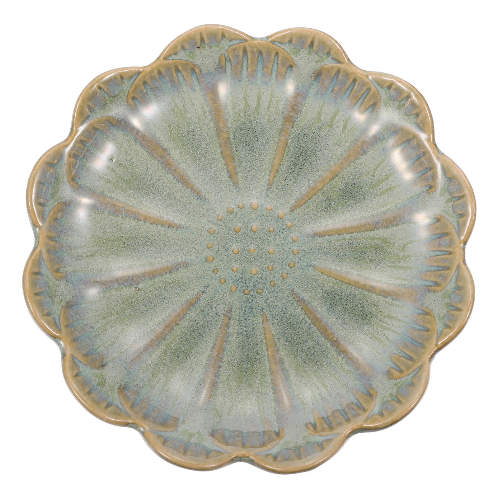 SOPOTUTU Ceramic Food Container Green Snack Plate with Stable Base for ...