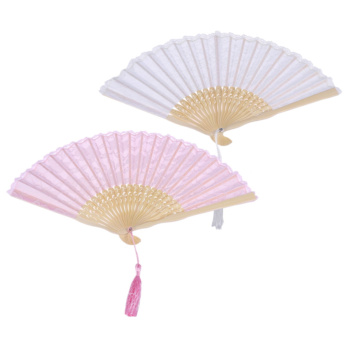 SOPOTUTU Lace Folding Fan Handheld Fan Vintage Style Cotton Linen Pink ...
