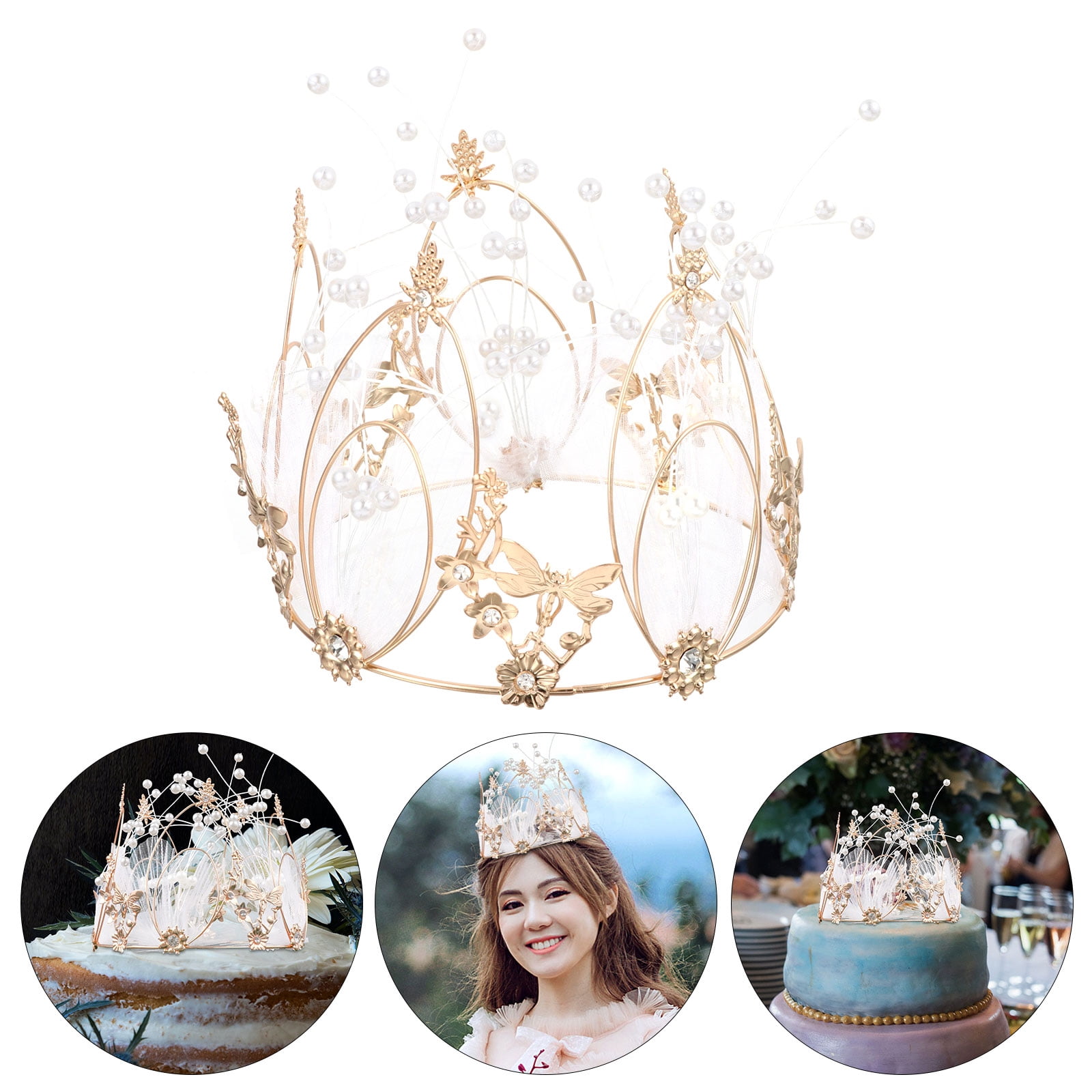 SOPOTUTU 1Pc Creative Golden Cake Topper Bridal Headband for Special ...