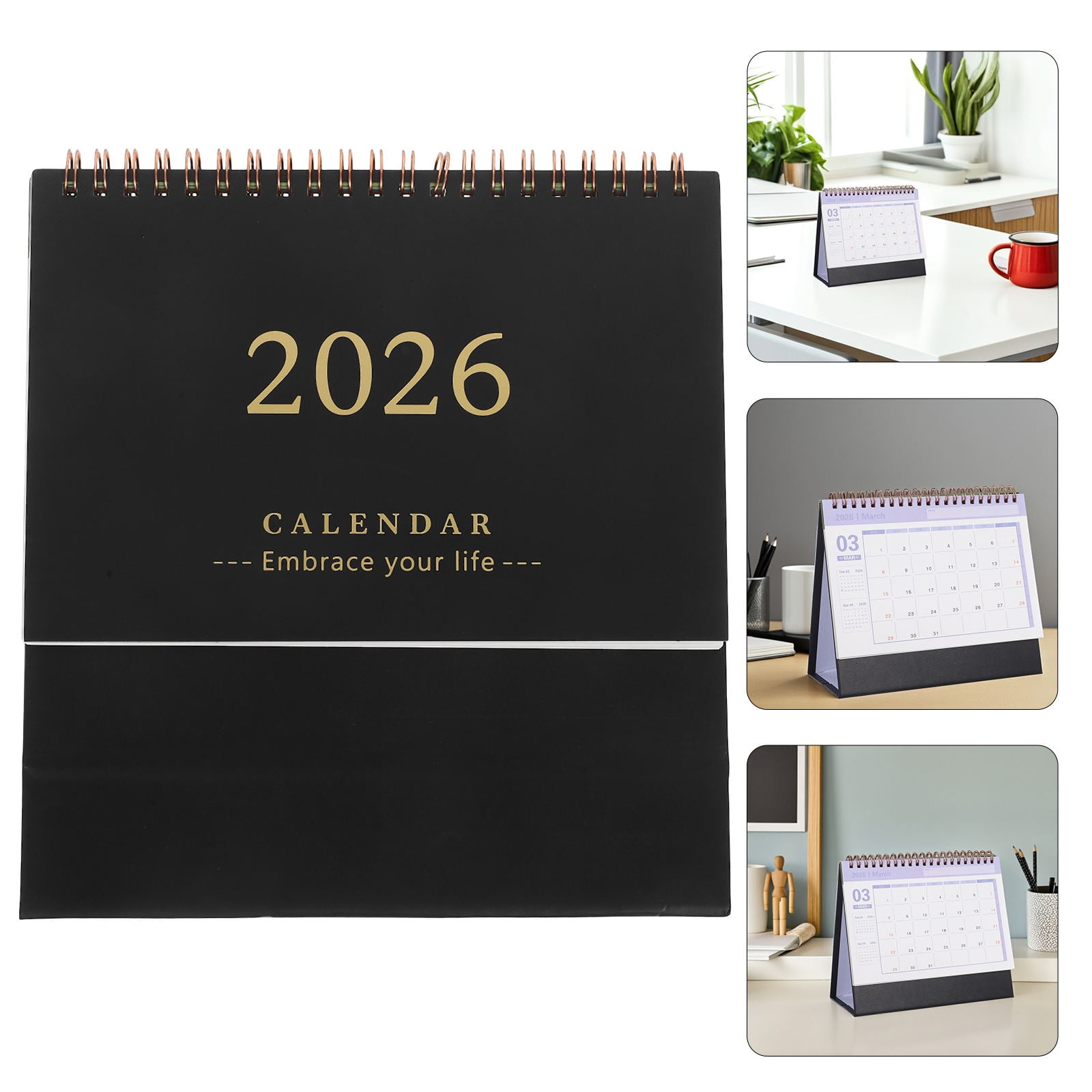 SOPOTUTU Black Desk Calendar 2026 Compact Desktop Monthly Planner for ...