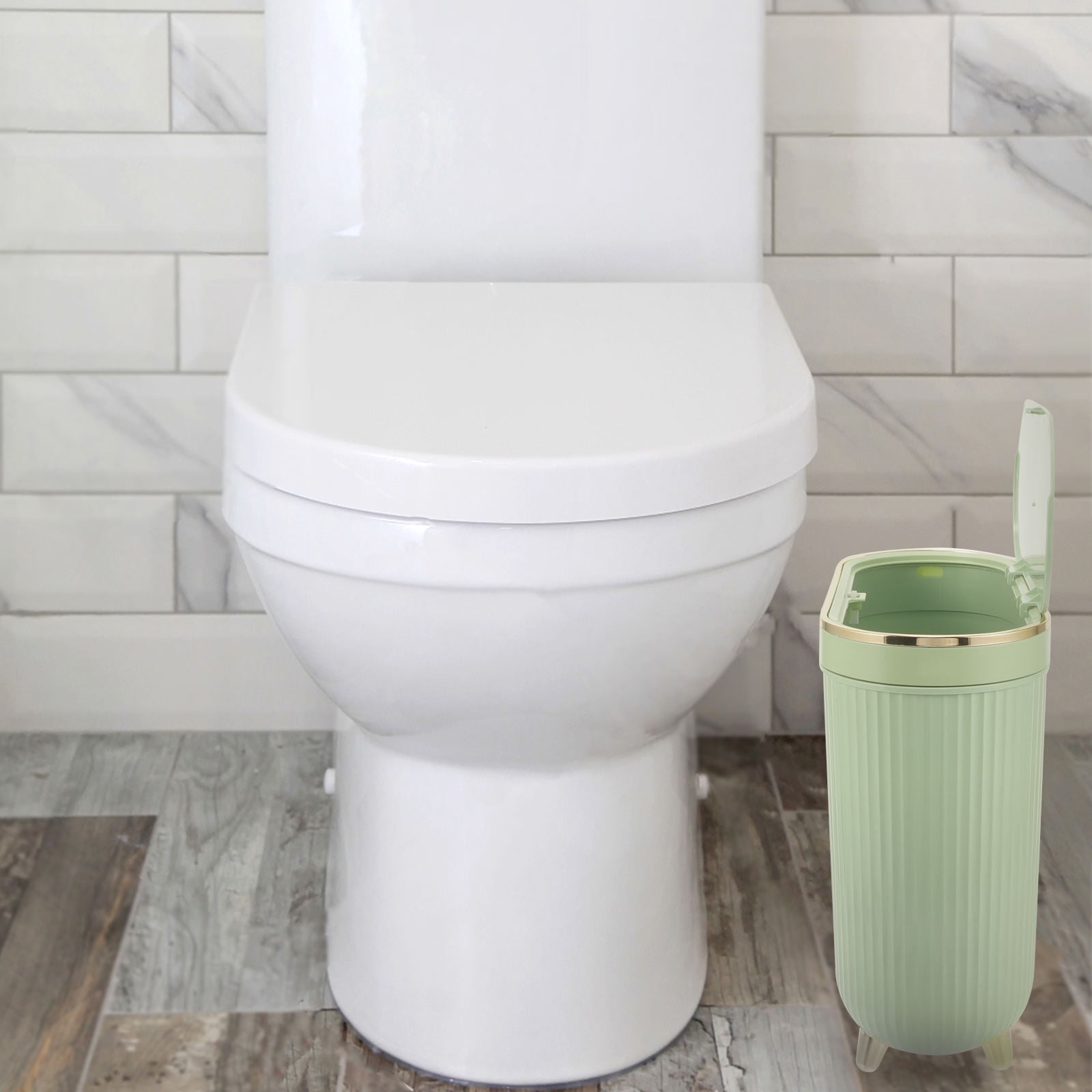 SOPOTUTU Slim Light Green Plastic Trash Can with Odor Blocking Lid for ...