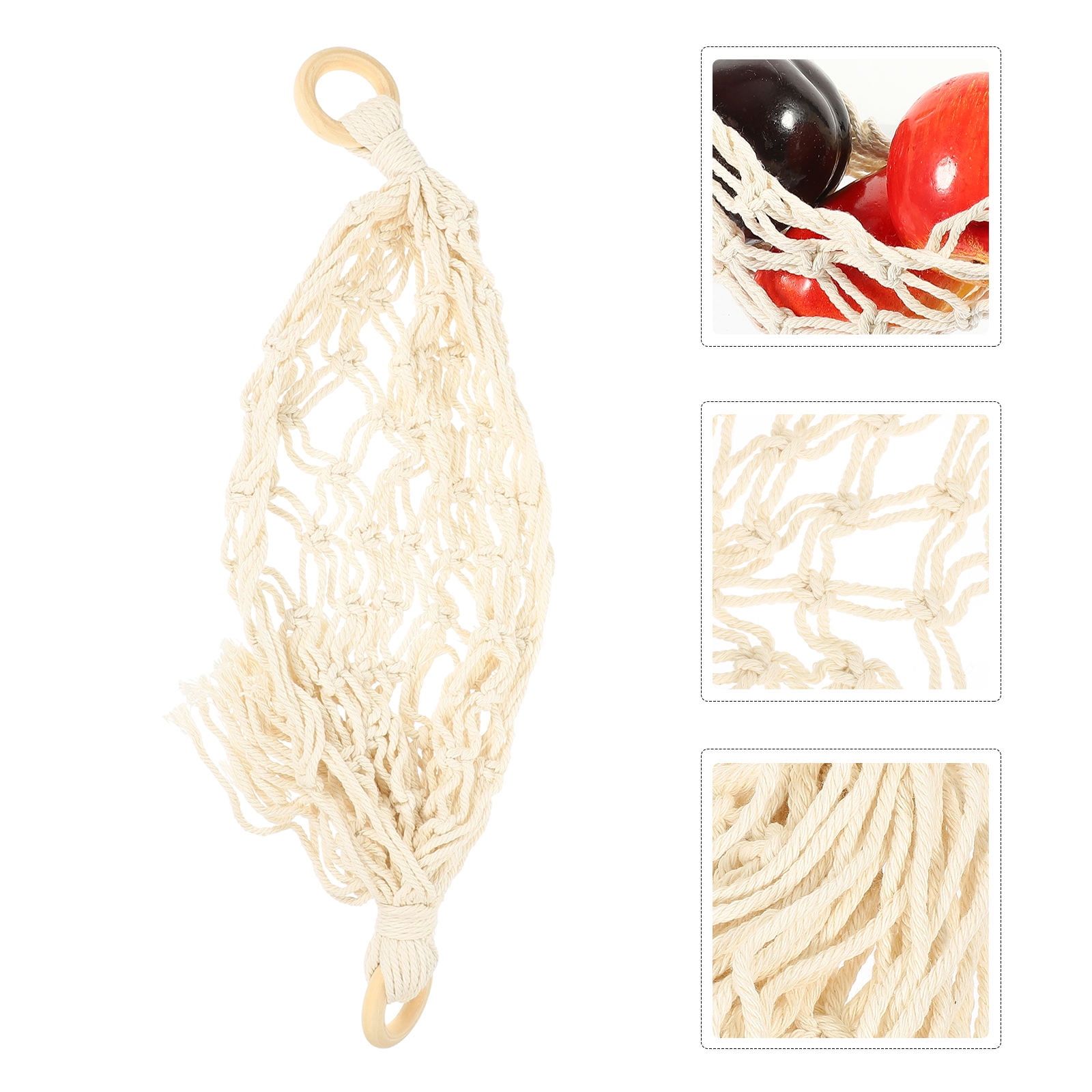 SOPOTUTU Storage Hanging Mesh Bag Fruit Vegetable Net Bag Beige Cotton ...