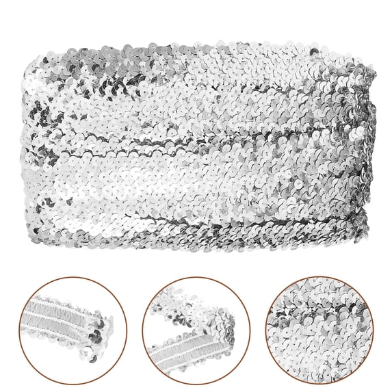 SOPOTUTU Silver Elastic Sequin Fringe Trim Decorative Fabric for Sewing ...