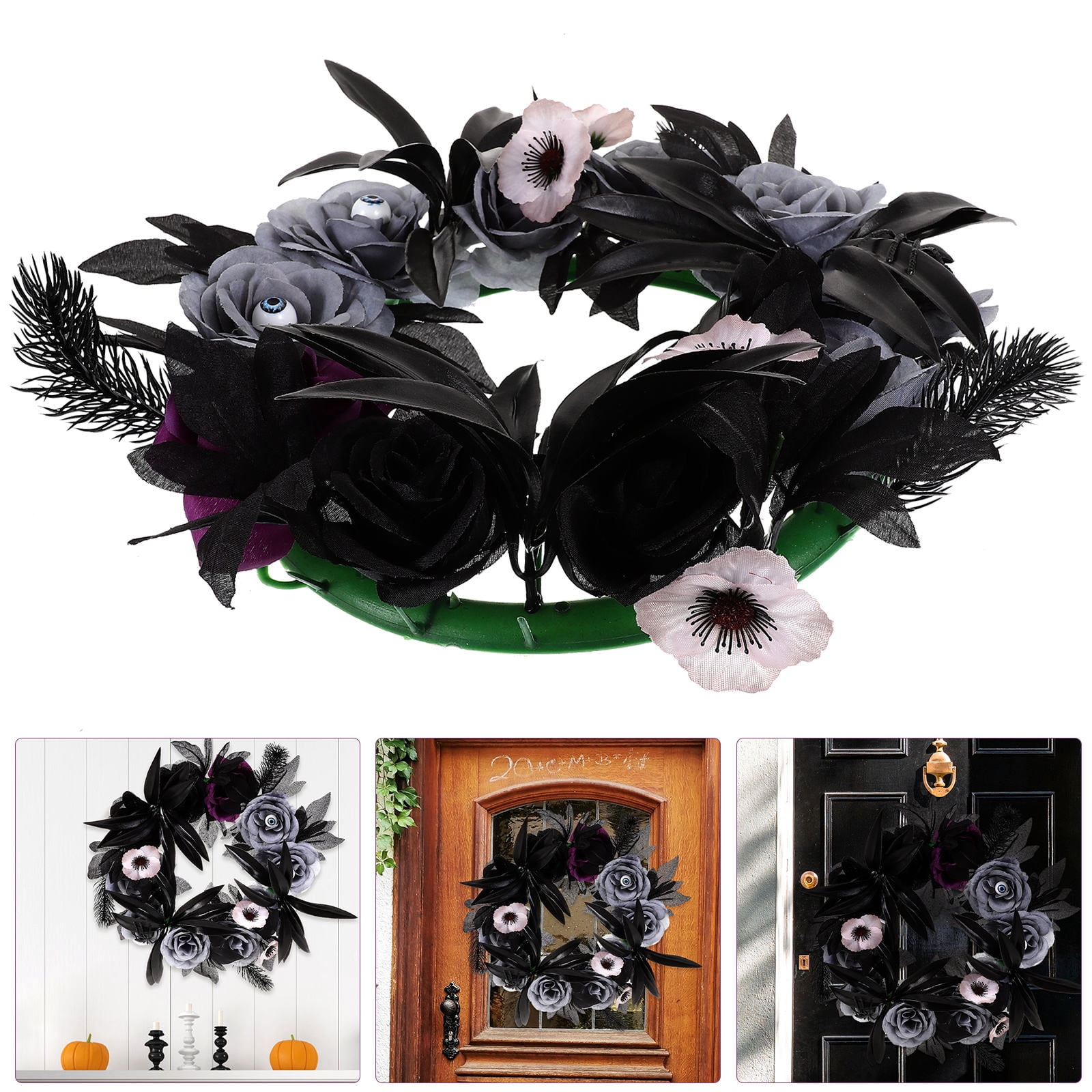 SOPOTUTU Scary Wreath 38X38in Purple Polyester Plastic Eyeballs Spider ...