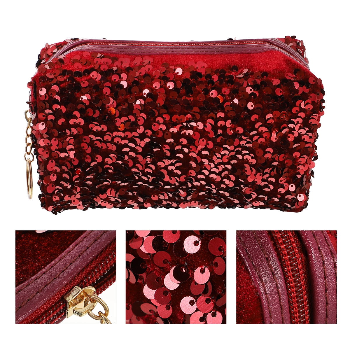 SOPOTUTU Sequin Square Storage Bag 1Pcs 7.5x3.9In Dark Red Portable ...