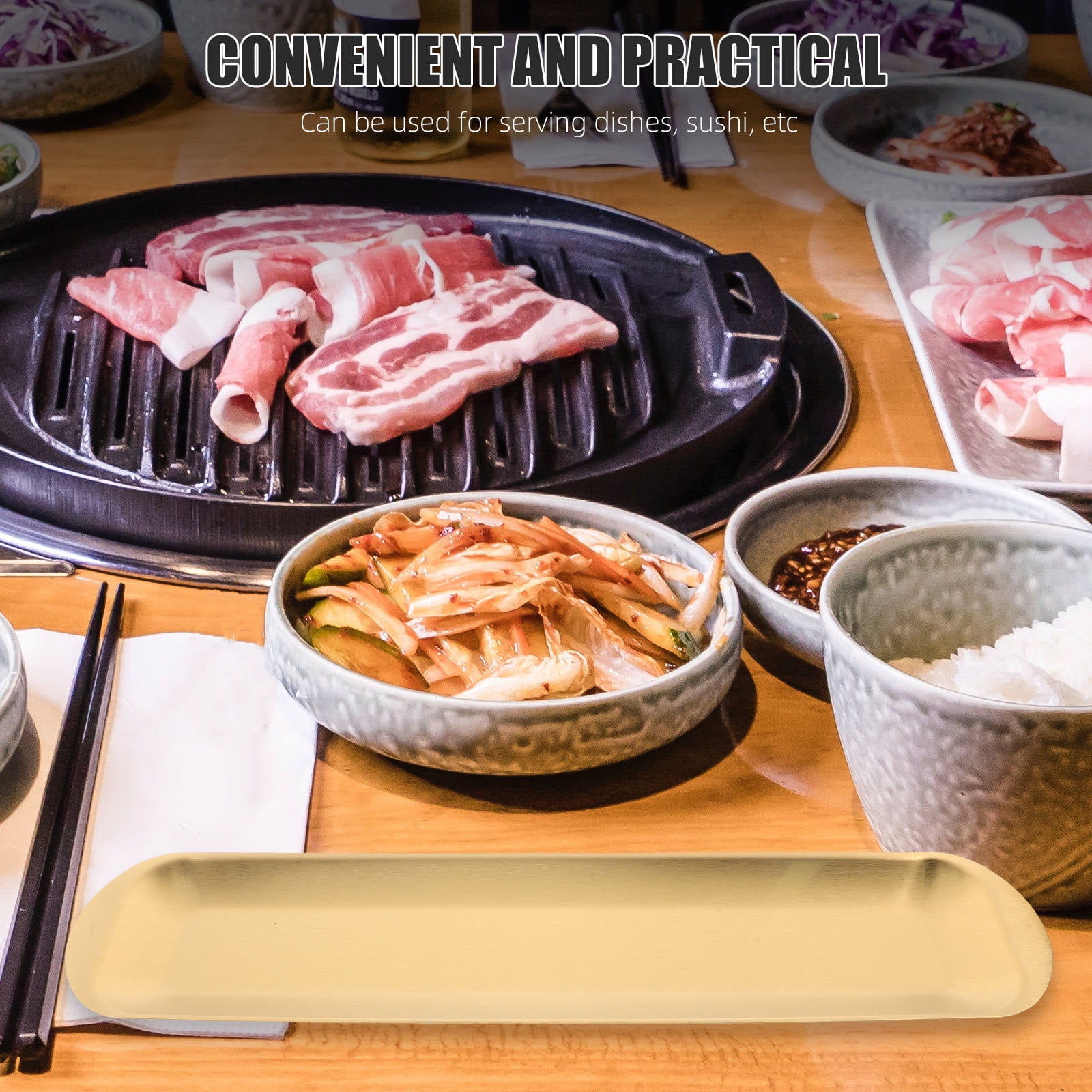 SOPOTUTU Golden Stainless Steel Serving Tray Korean Style Grill Sushi ...
