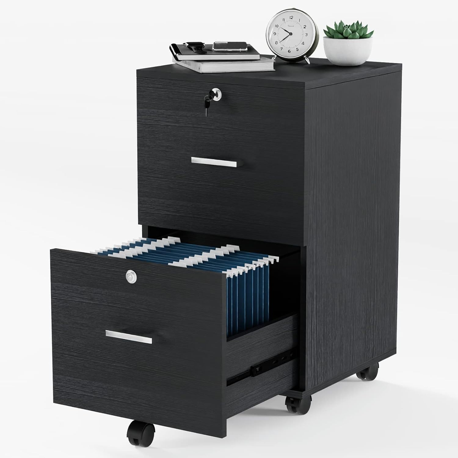 SOPTY 2-Drawer Small Rolling File Cabinet with Lock, Wood Filing ...