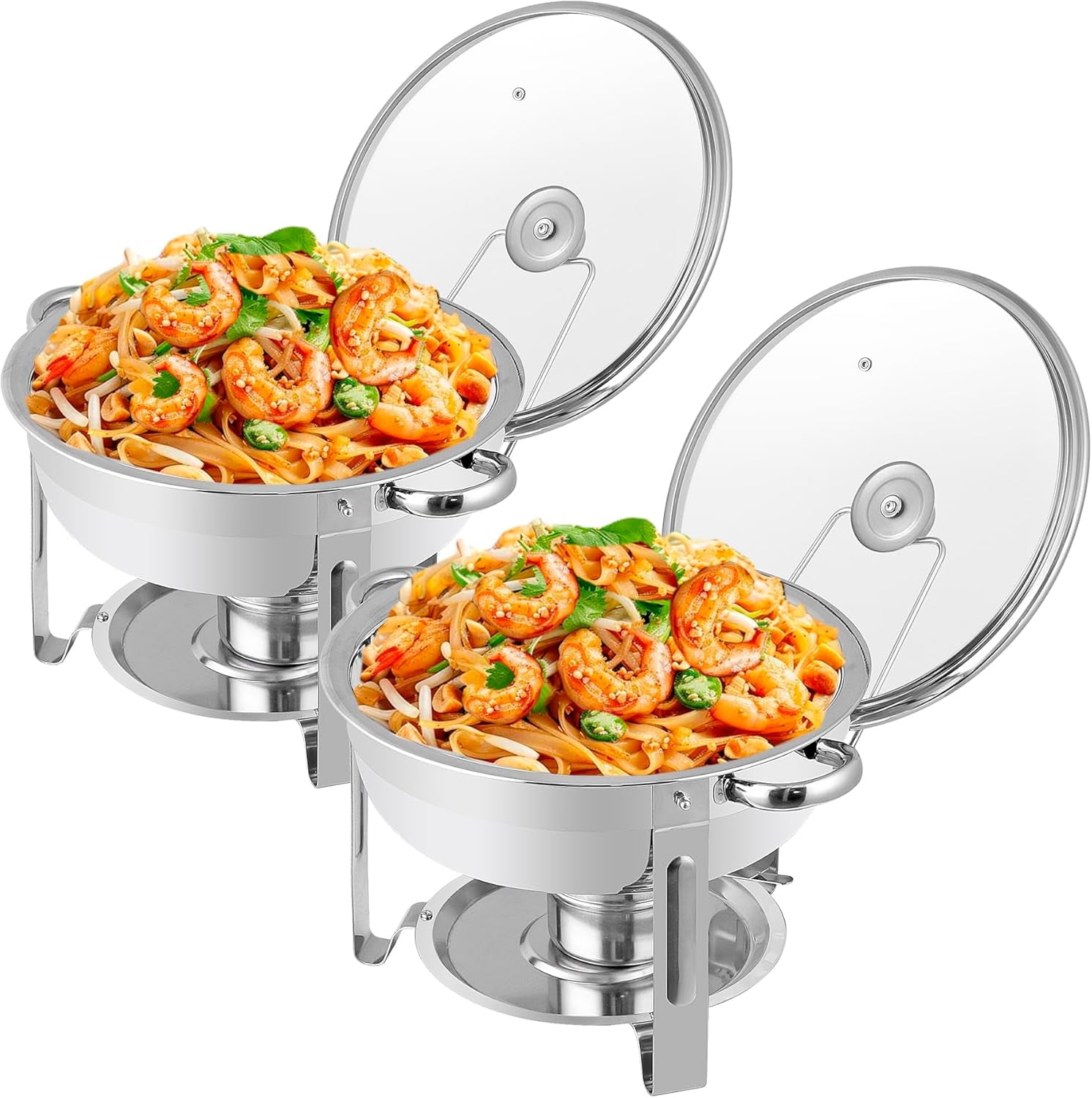 SOPTY 2 Pack Round Chafing Dishes for Buffet Set with Glass Lid, Food ...
