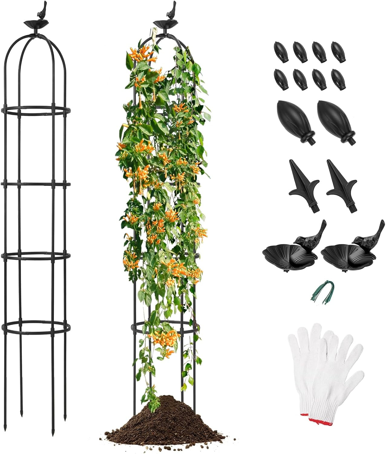 SOPTY 2-Pack Tomato Cages, 69” PE-Coated Metal Garden Obelisk Trellis ...