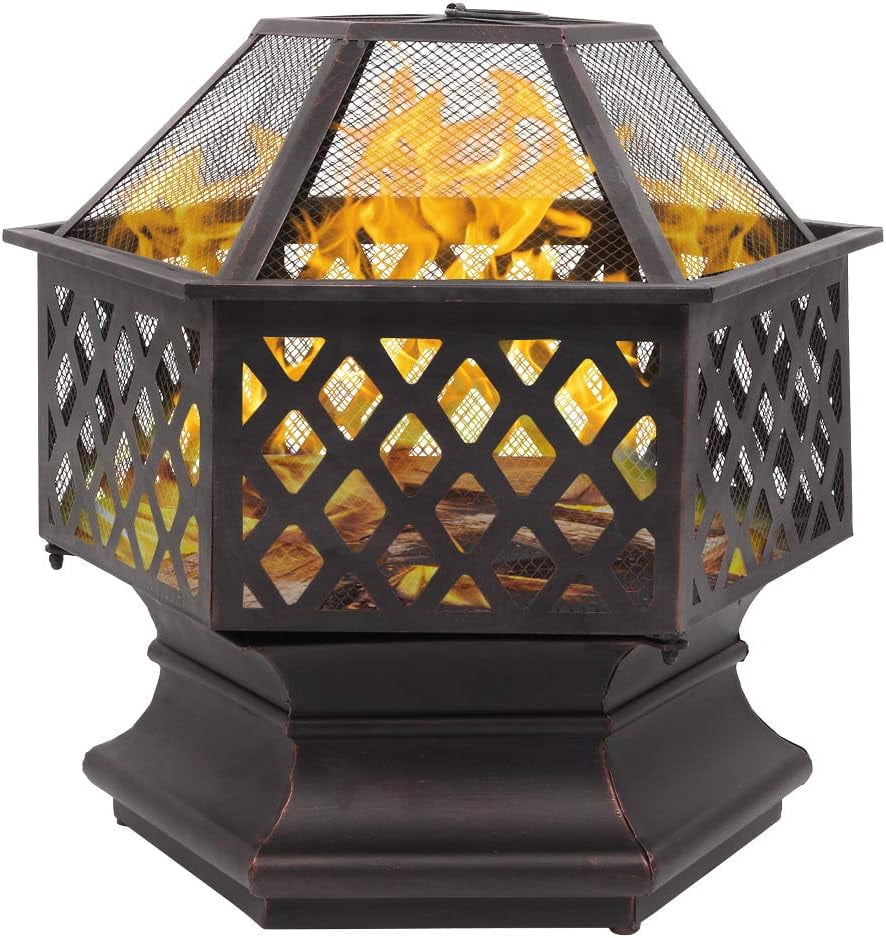 SOPTY 22 Inch Wood Burning Fire Pit, Portable Outdoor Fireplace with ...