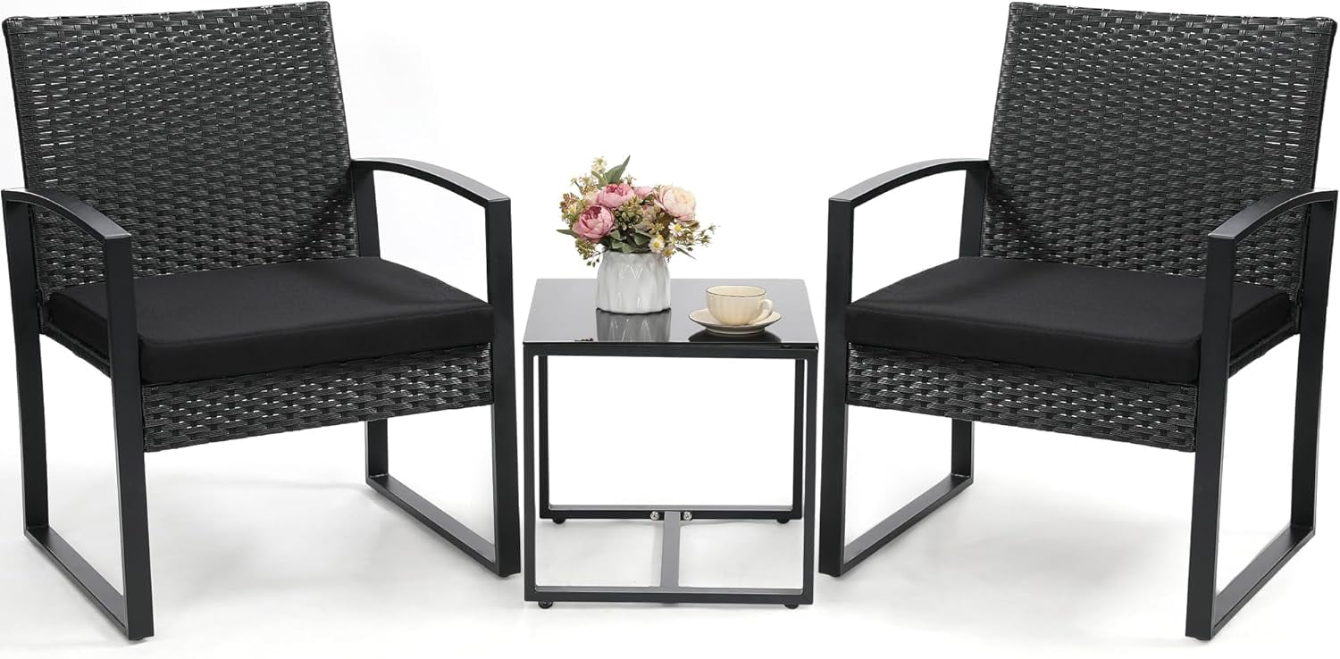 SOPTY 3 Piece Wicker Patio Bistro Set, Rattan Conversation Set with ...