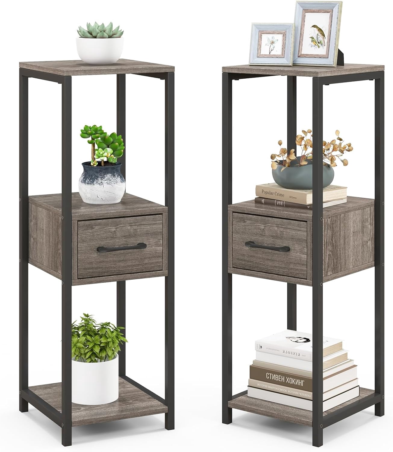 SOPTY 3-Tier 12"x36" Square Plant Stand. Shelves for plants, drawer for ...