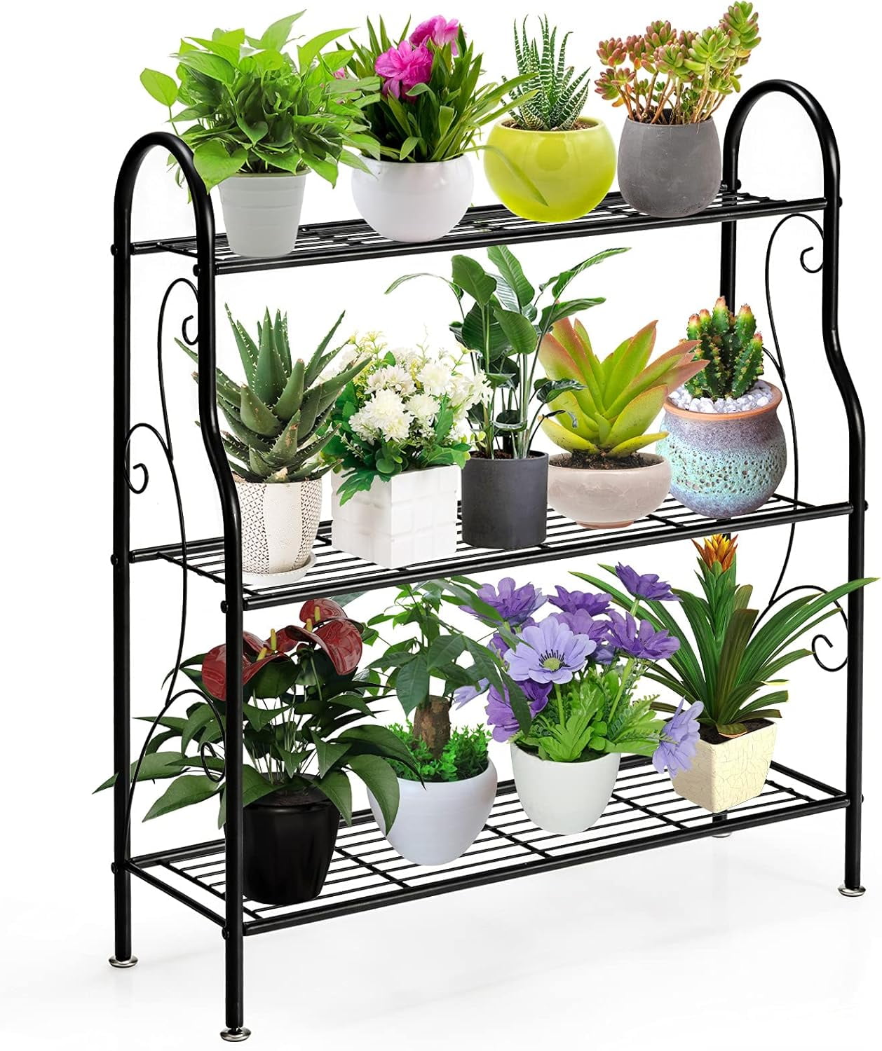 SOPTY 3-Tier Metal Plant Stand, Indoor Outdoor Flower Pots Holder ...