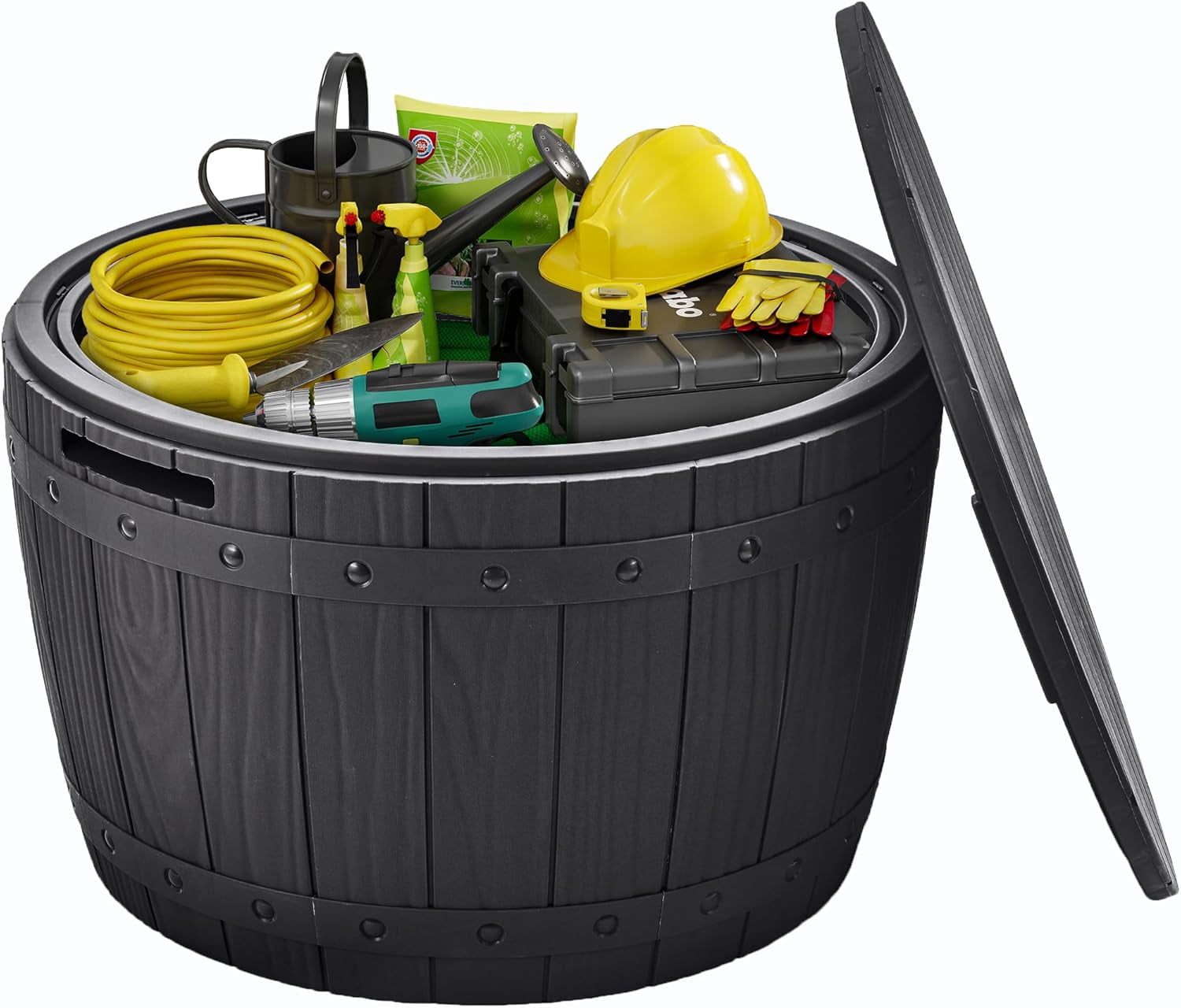 SOPTY 33 Gallon Round Deck Box, Outdoor Storage Box for Patio Furniture ...